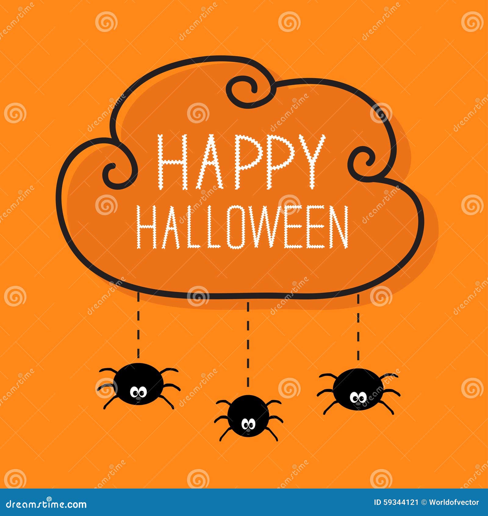 Three Hanging Spiders. Happy Halloween Card Stock Vector - Illustration ...