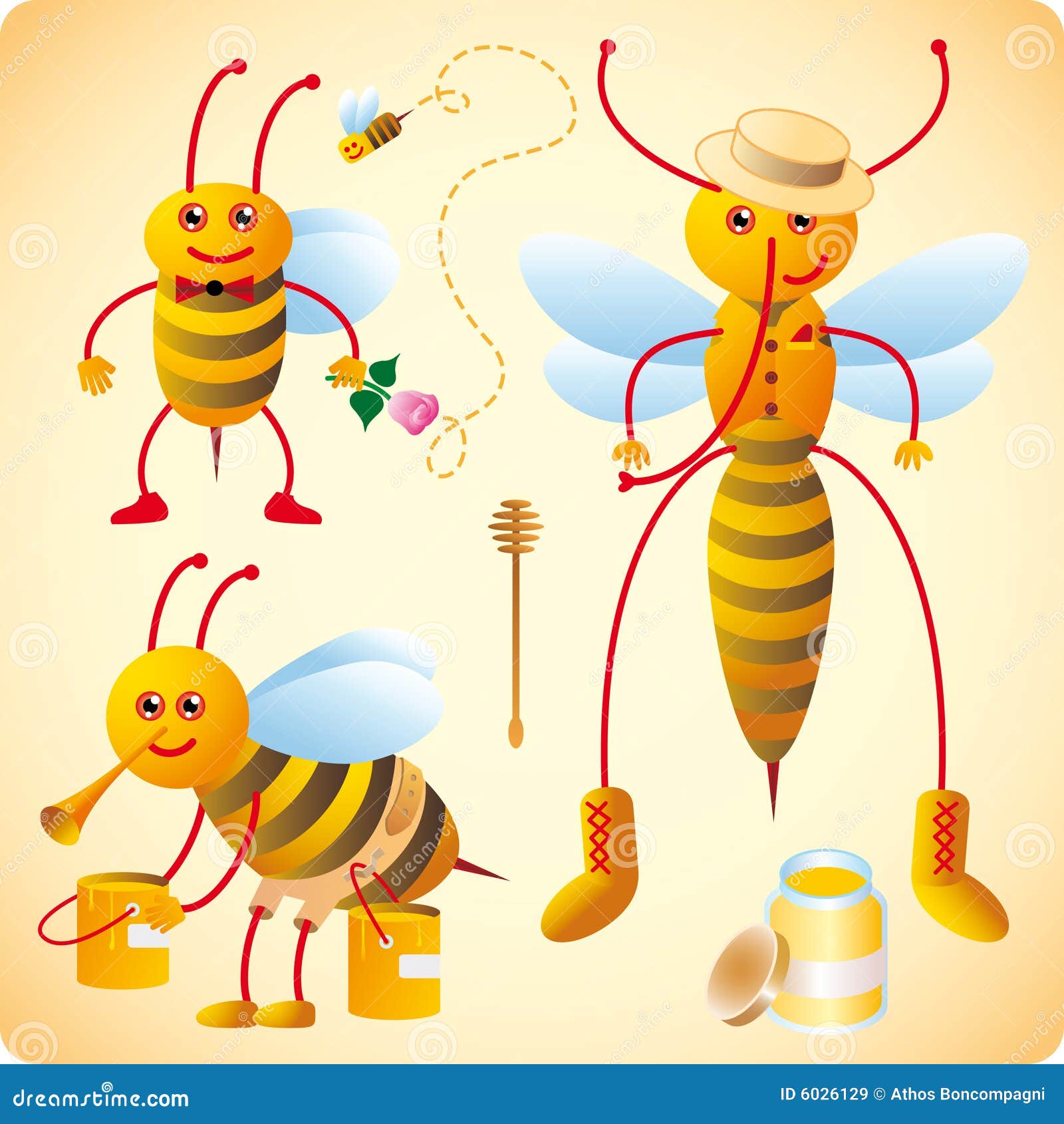 Three happy bees stock vector. Illustration of summer - 6026129