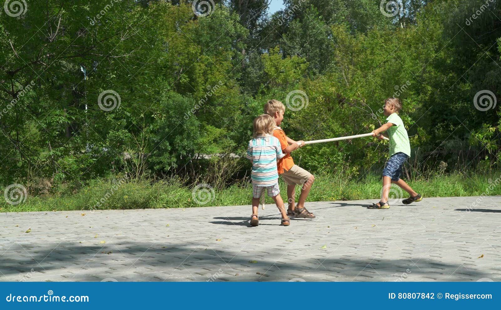 Kids Pull the Rope in Sunny Day Stock Footage - Video of bench, color ...