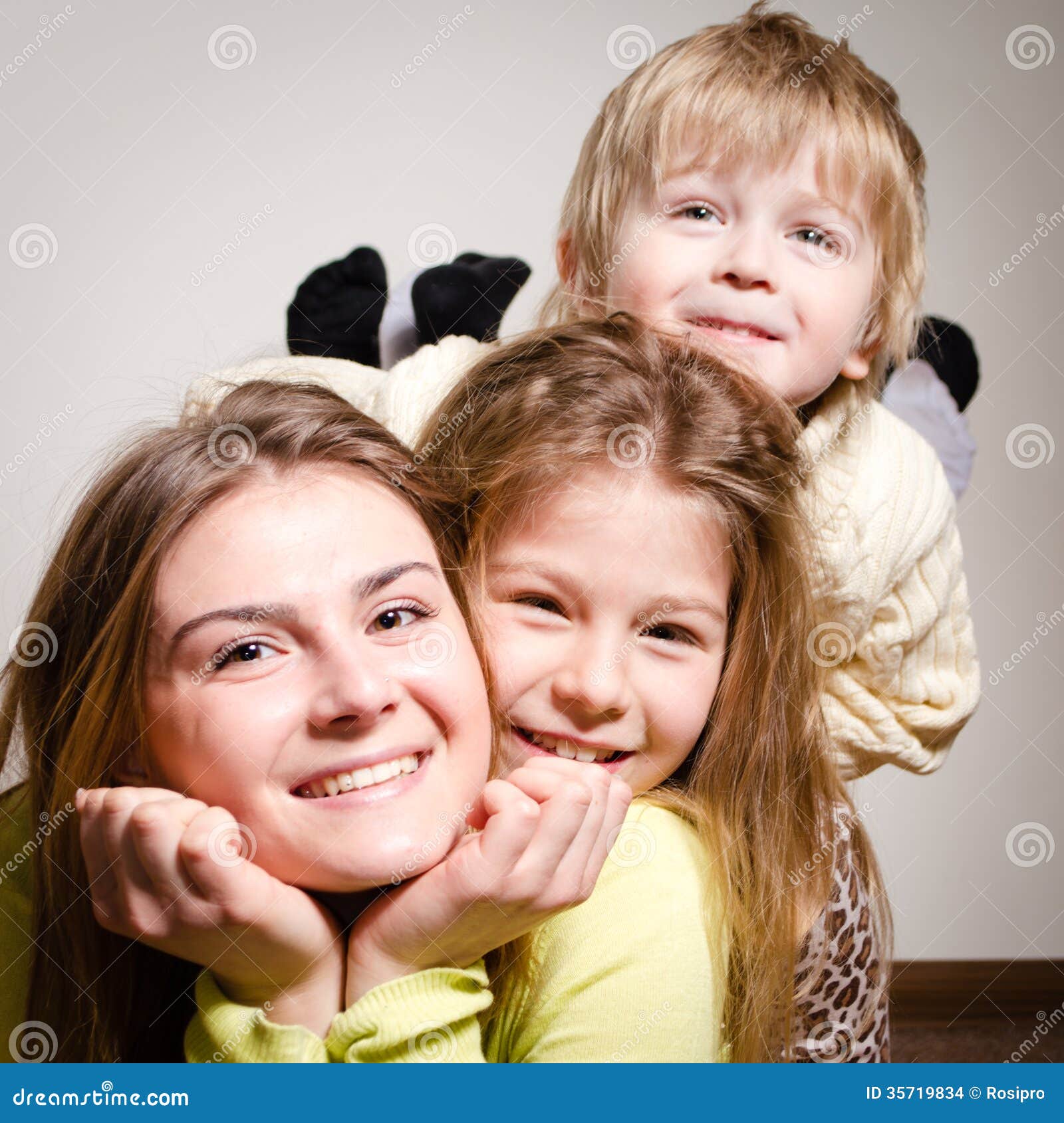 Three Happy Brother and Sisters Hug Stock Photo - Image of healthy ...