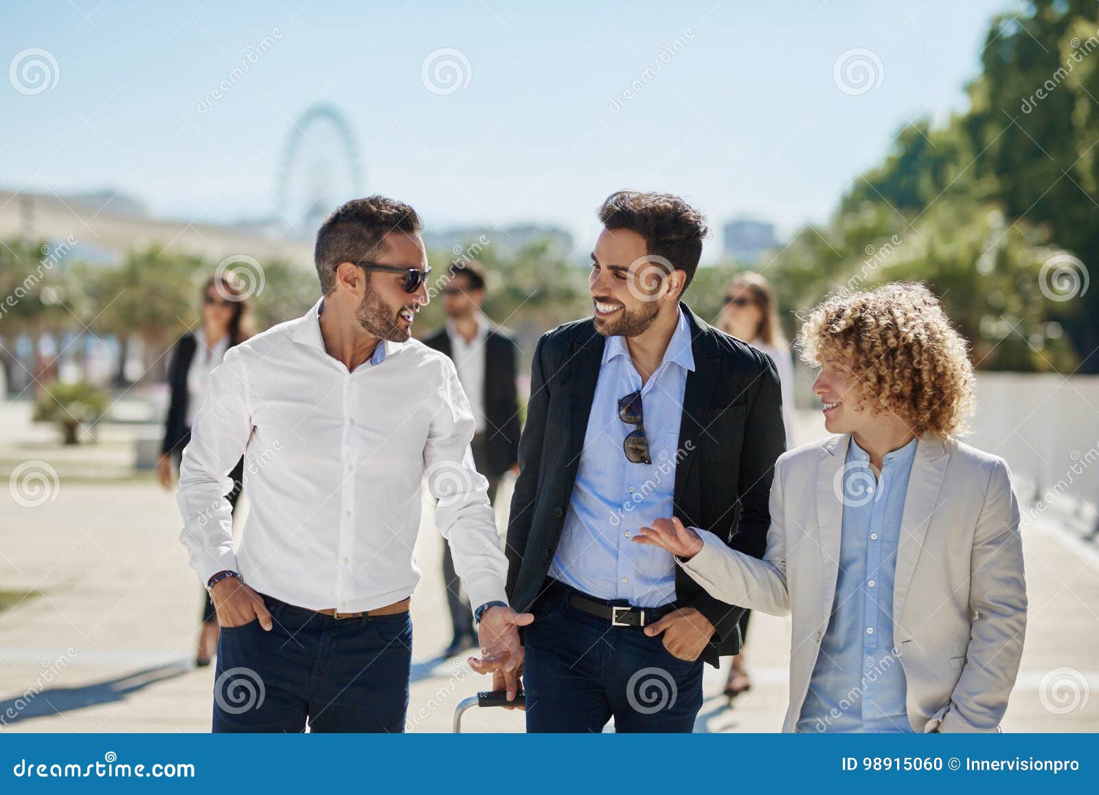 Three Happy Businessmen Having Conversation Outside Stock Photo - Image ...