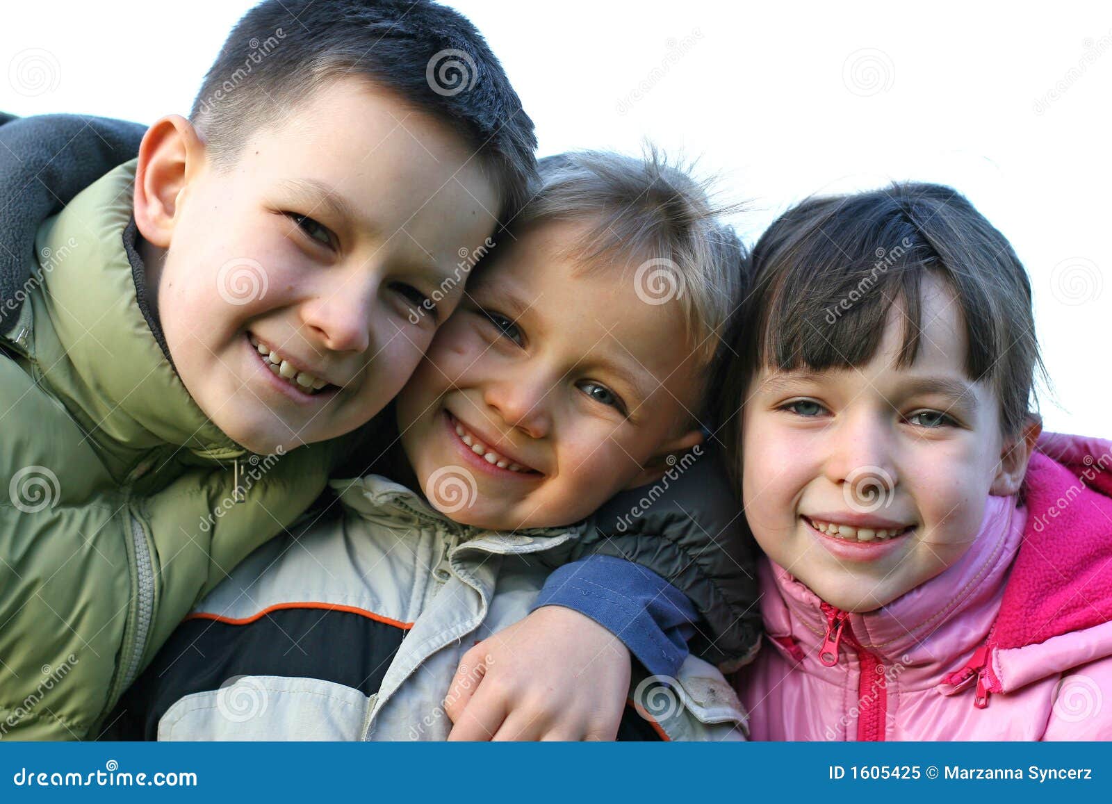 Three Happy Children stock image. Image of fond, affection - 1605425