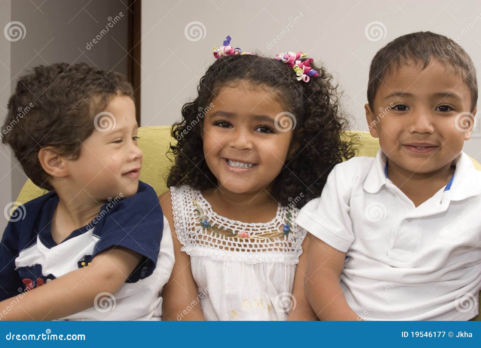 Three Happy Children stock image. Image of home, enjoy - 19546177