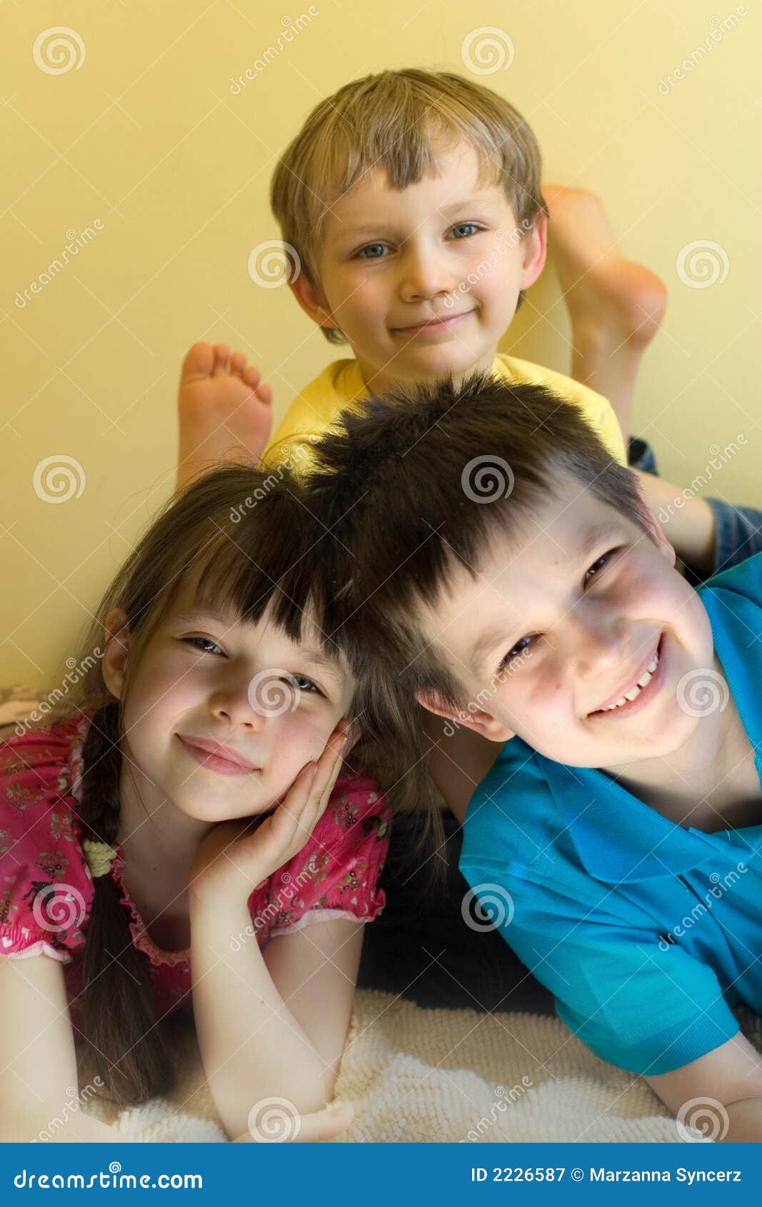 Three Happy Children stock image. Image of home, brothers - 2226587