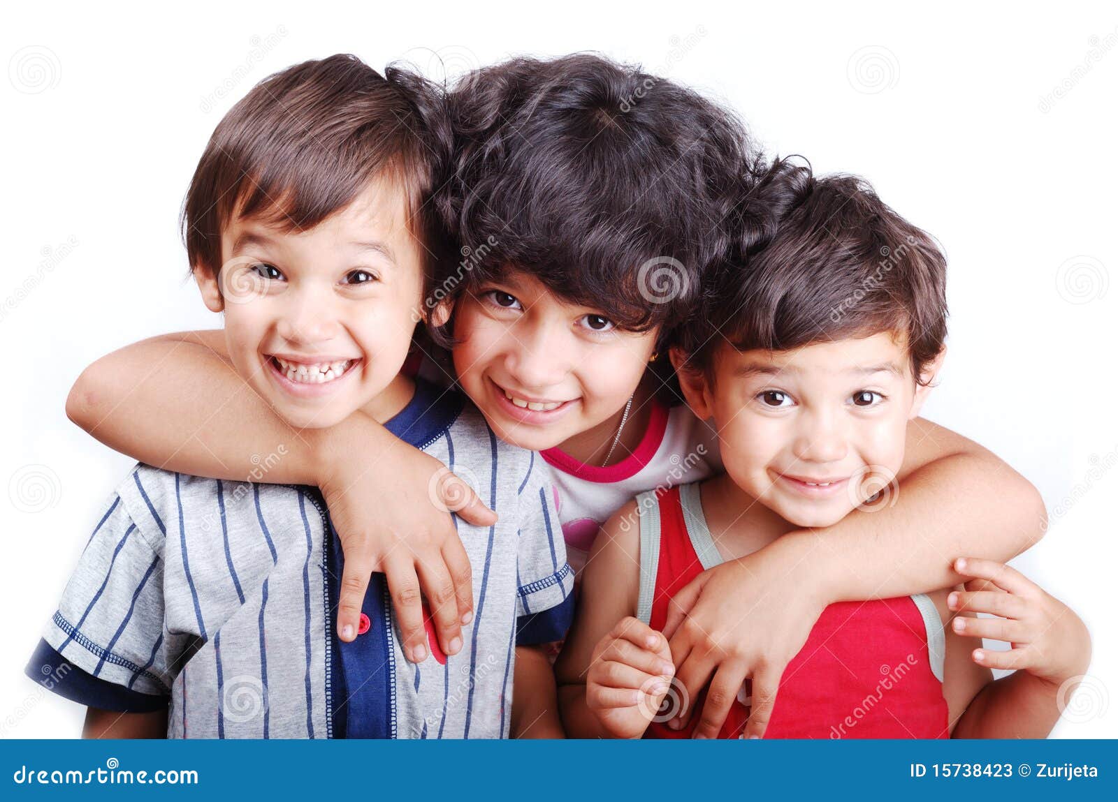 Three Happy Children Isolated: Love, Care, Hug, Stock Image - Image of ...