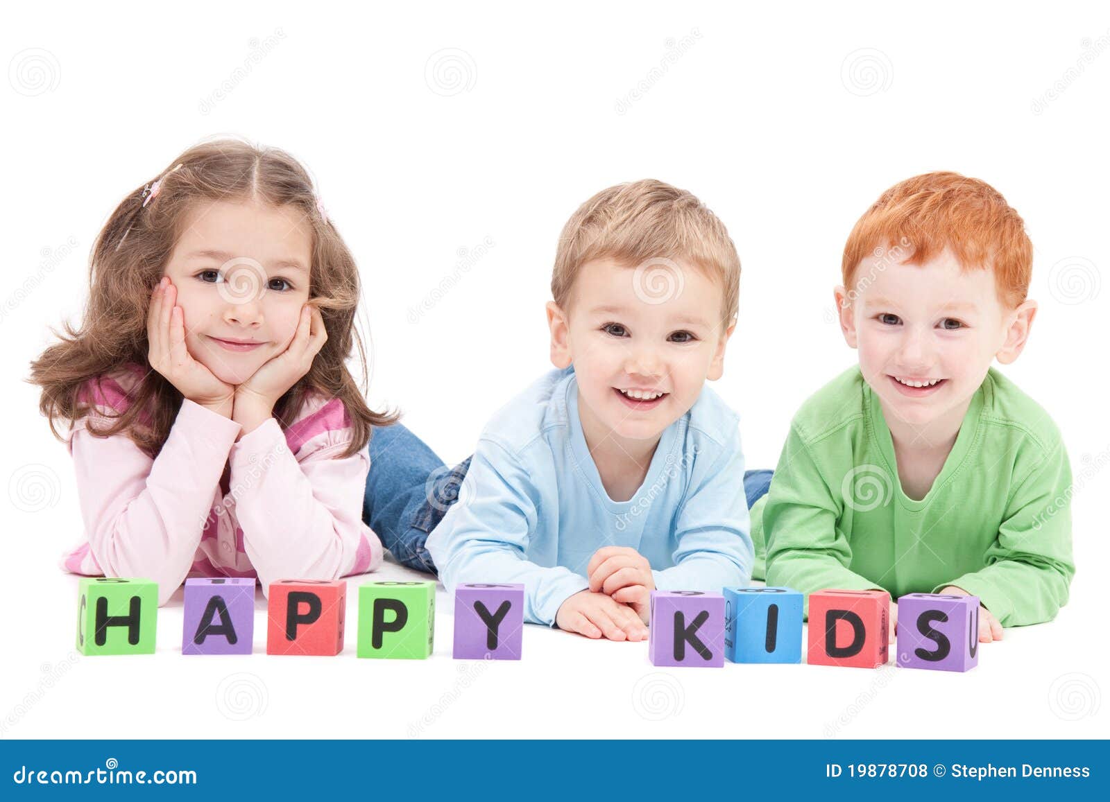 Three Happy Children with Kids Blocks Stock Photo - Image of sister ...