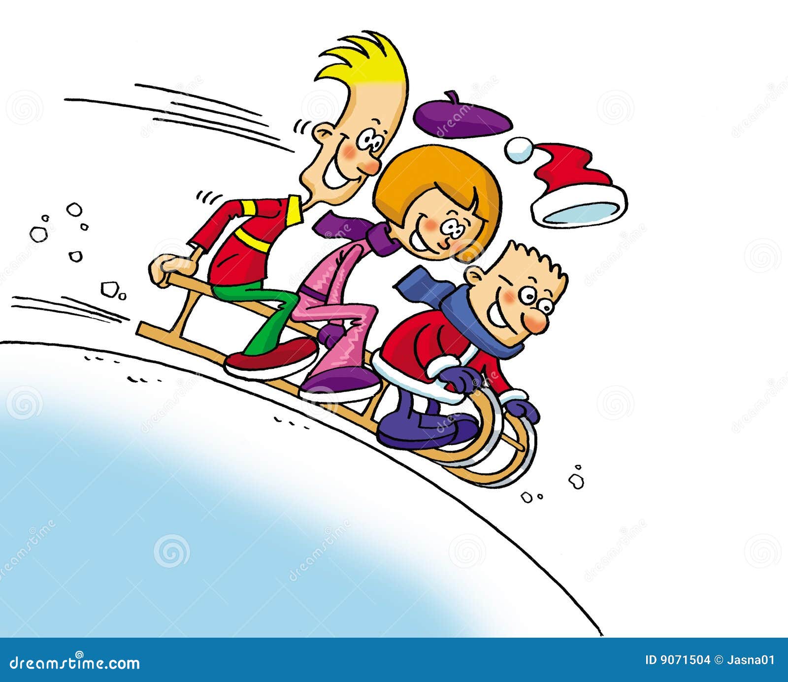 Three Happy Children Sledging Stock Illustration - Illustration of ...