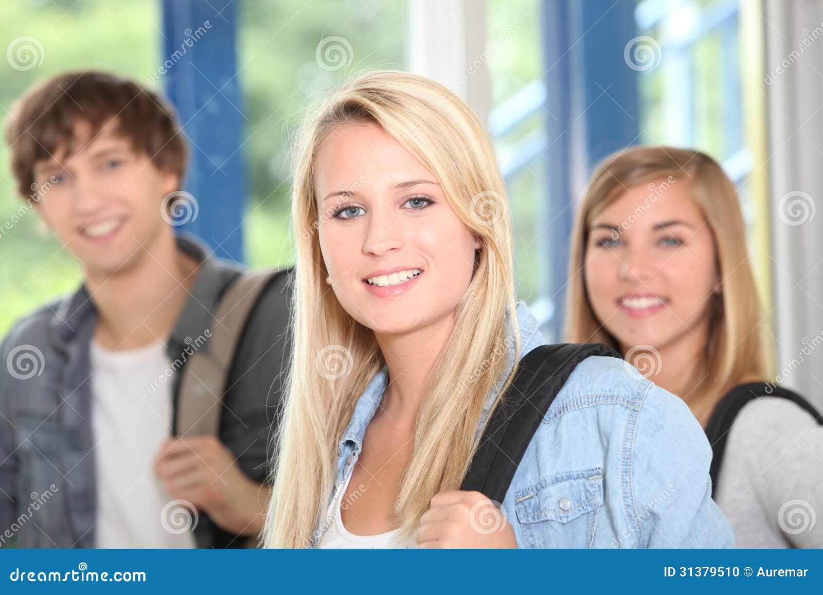 Three Happy College Students Stock Photo - Image of closeup, happiness ...