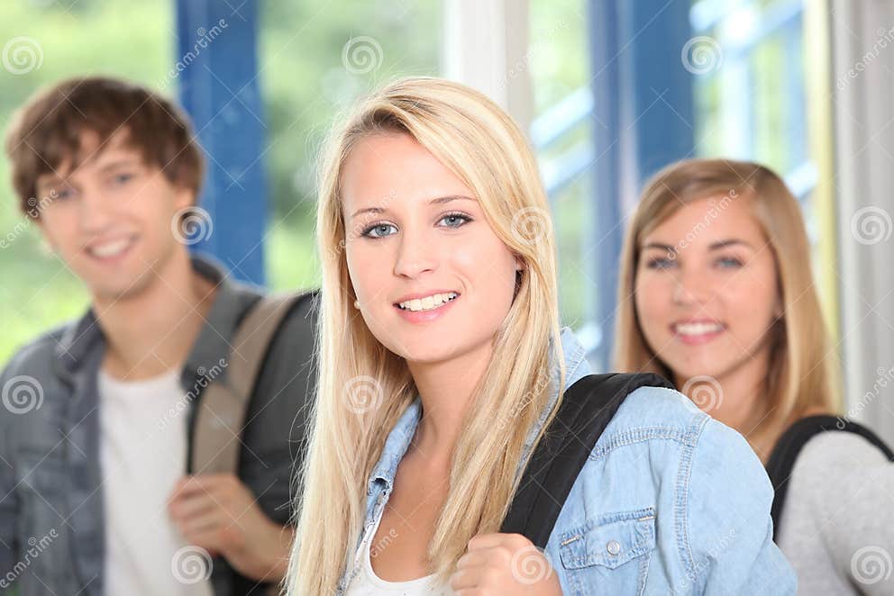 Three Happy College Students Stock Photo - Image of closeup, happiness ...