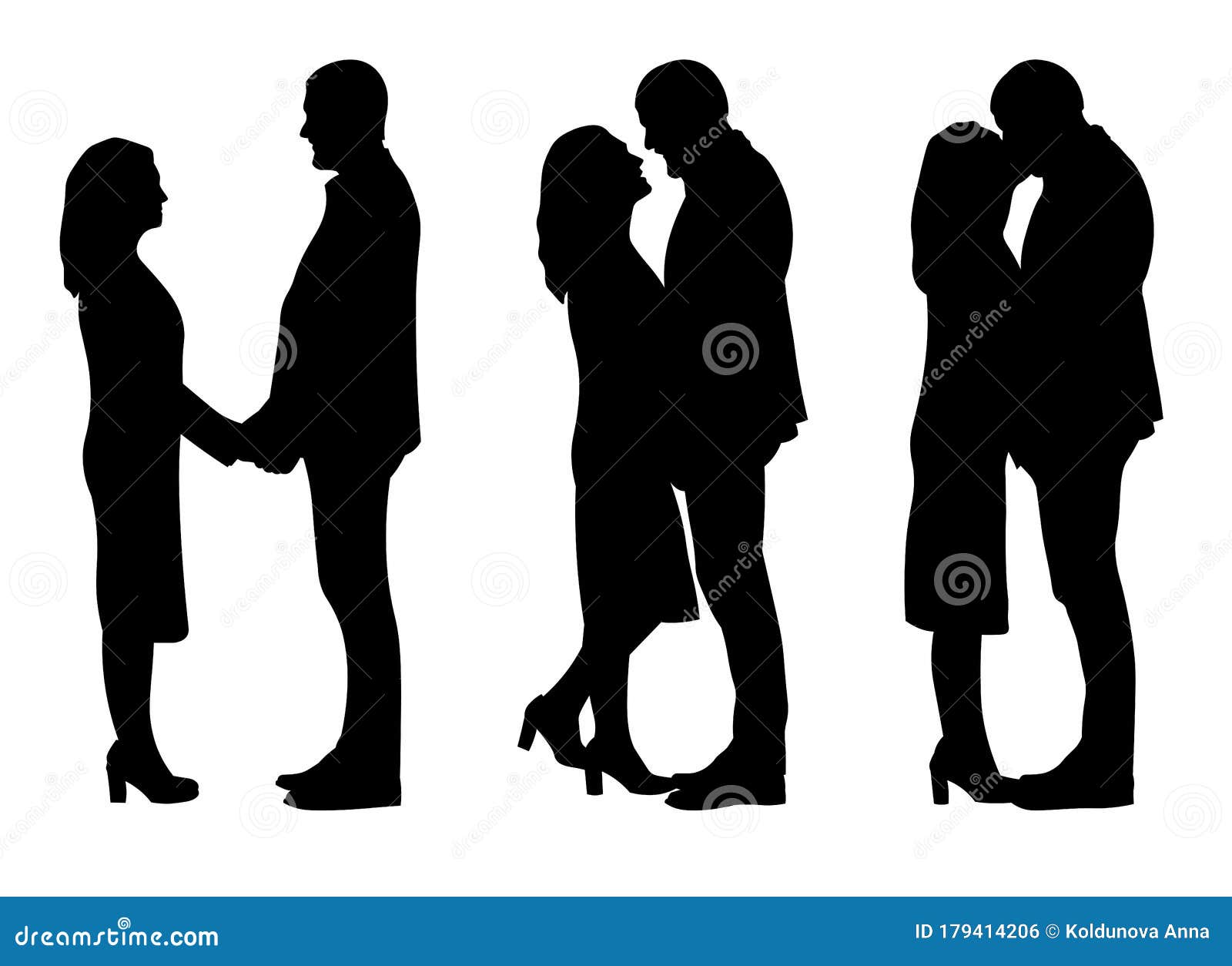 Three Happy Couple Holding Each Other Kissing And Looking In Eyes