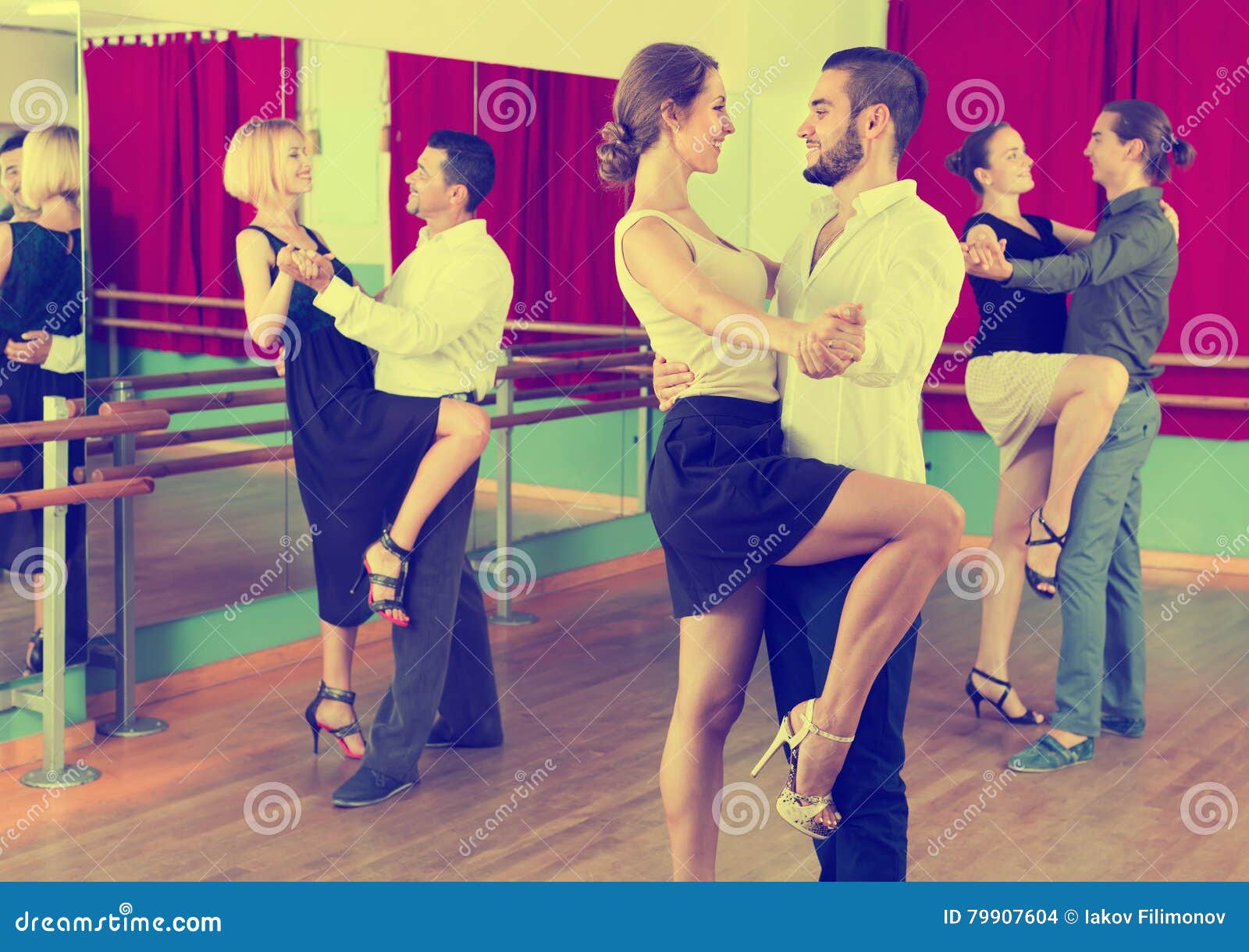 Three Happy Couples Dancing Tango Stock Photo - Image of smile ...