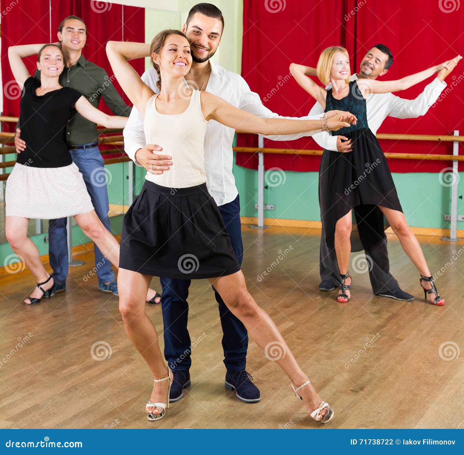 Three Happy Couples Dancing Tango Stock Photo - Image of indoor, music ...