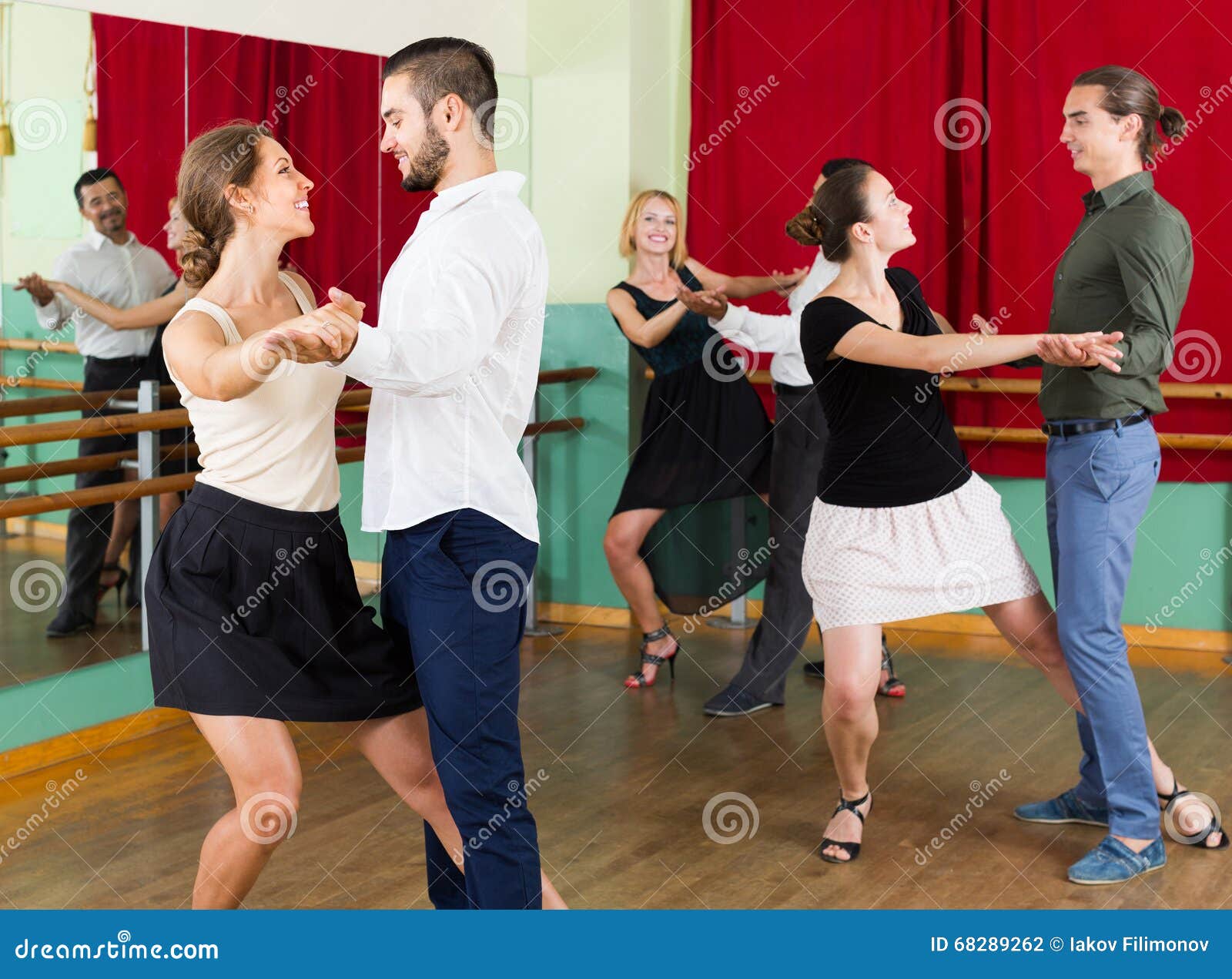Three Happy Couples Dancing Tango Stock Photo - Image of girl, romantic ...