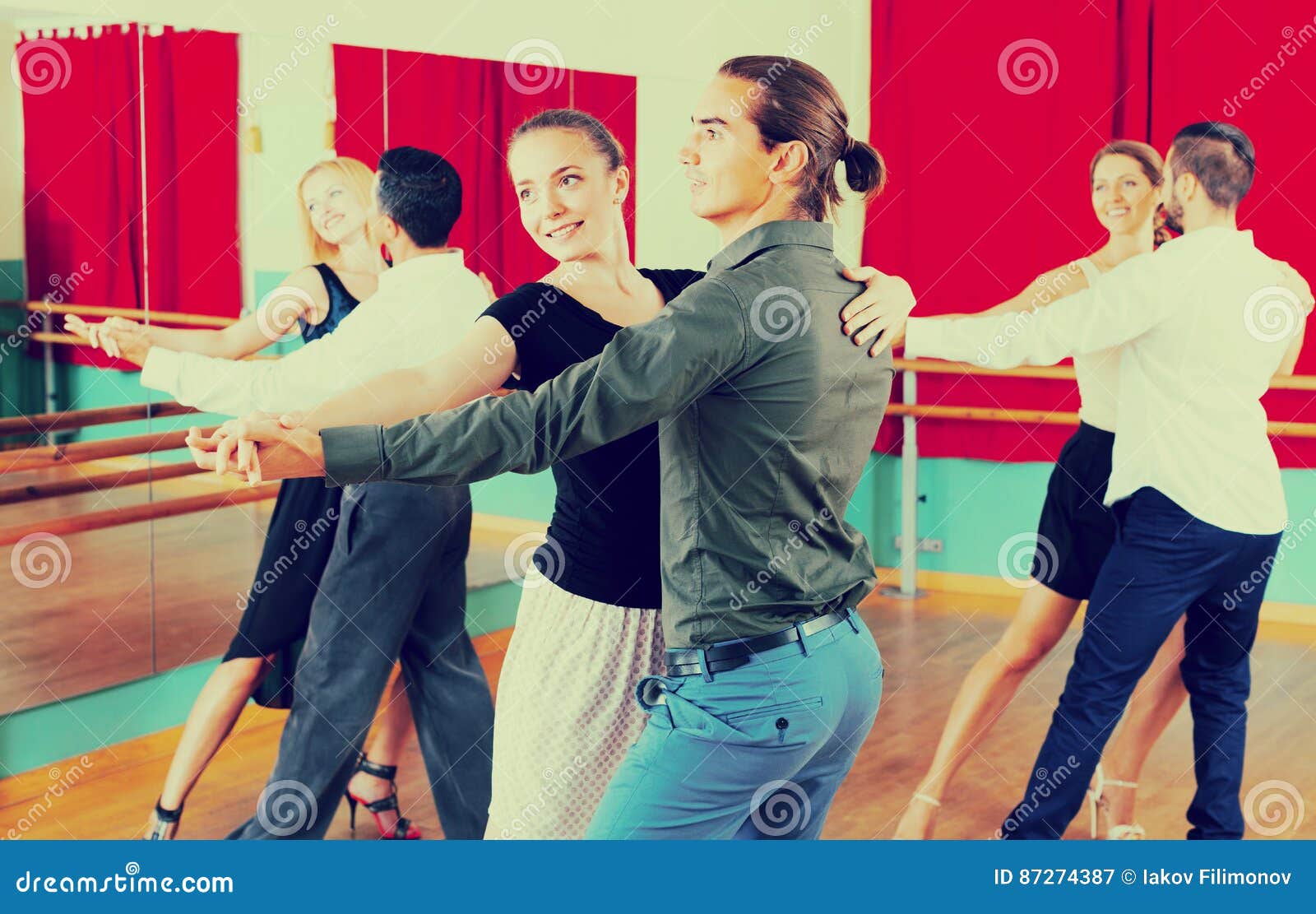 Three Happy Couples Dancing Tango Stock Image - Image of romantic ...
