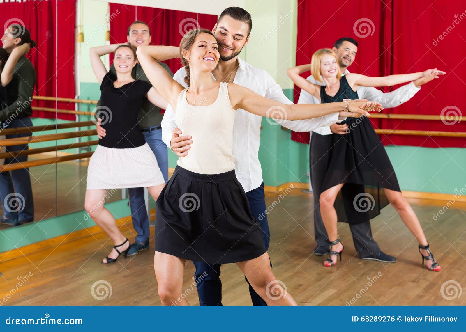 Three Happy Couples Dancing Tango Stock Photo - Image of modern, group ...
