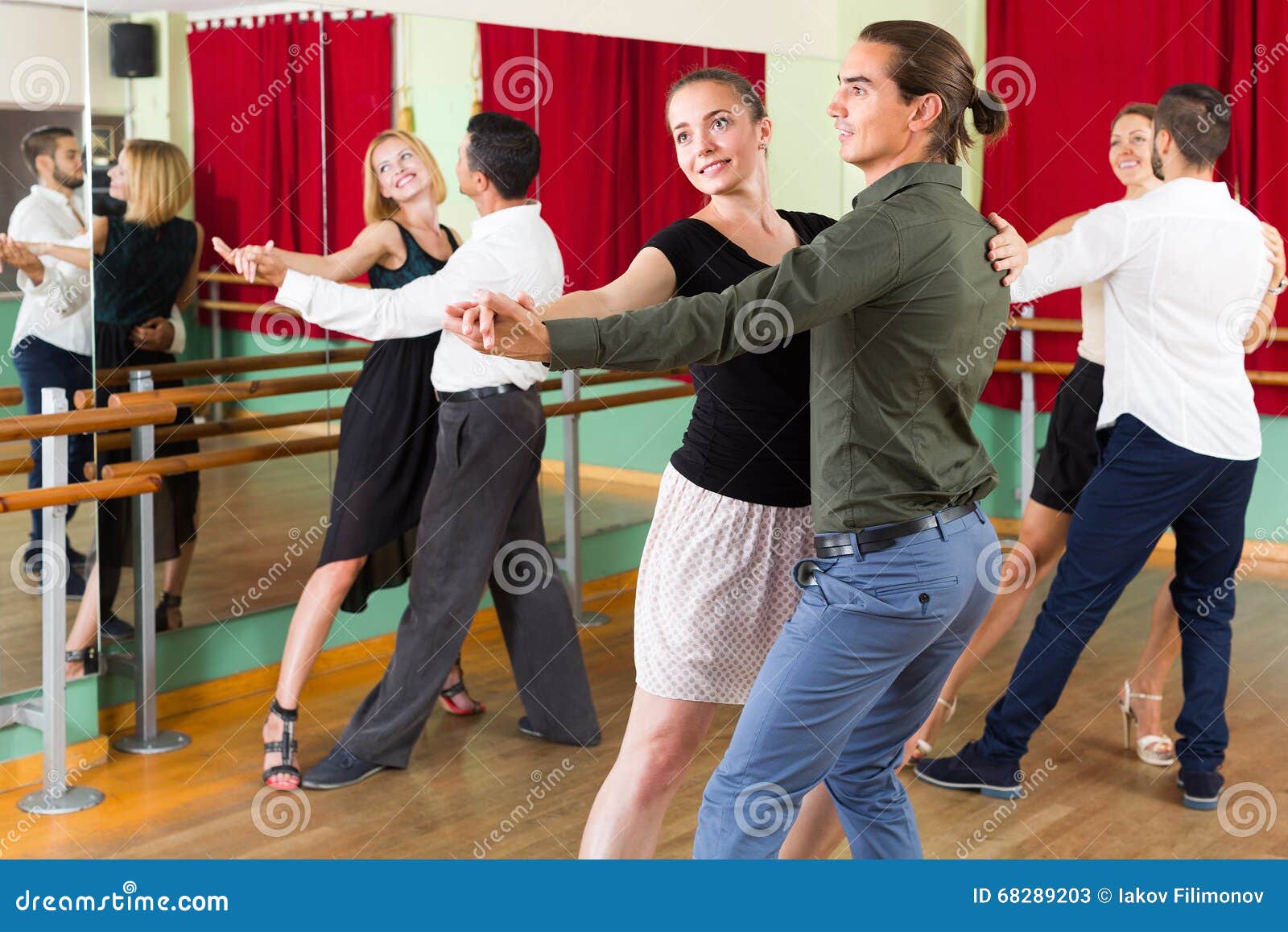Three Happy Couples Dancing Tango Stock Image - Image of merry, party ...