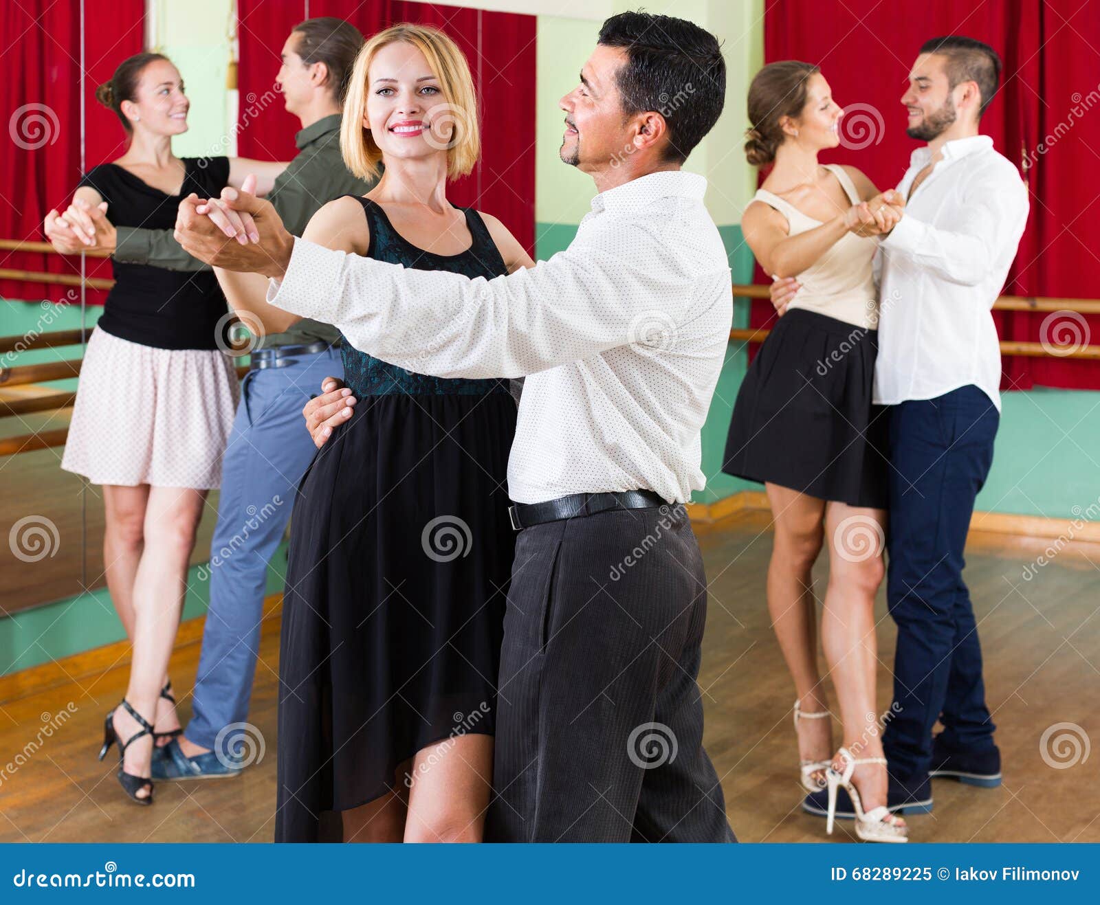 Three Happy Couples Dancing Tango Stock Image - Image of costume, face ...