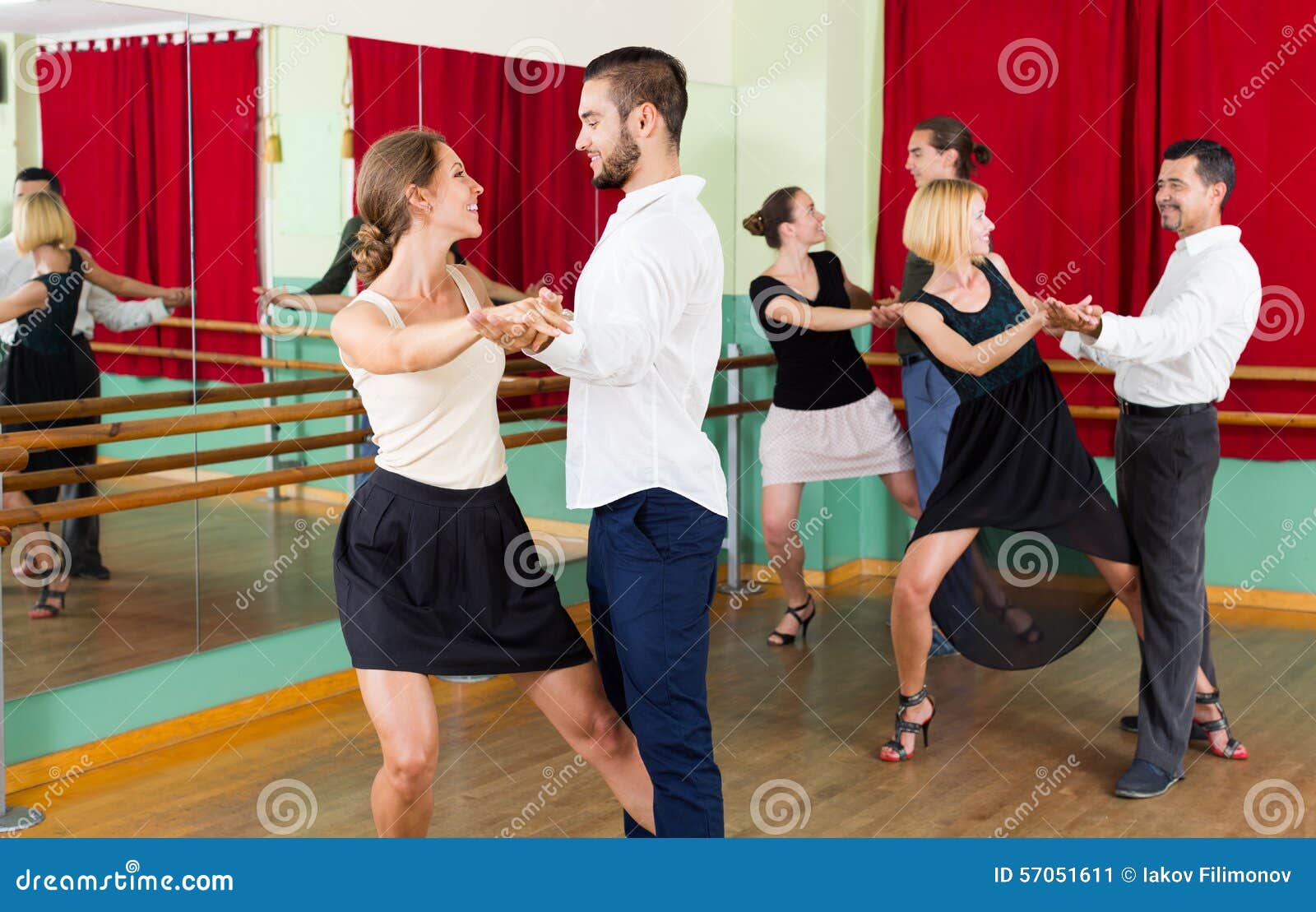 Three Happy Couples Dancing Tango Stock Image - Image of leisure ...