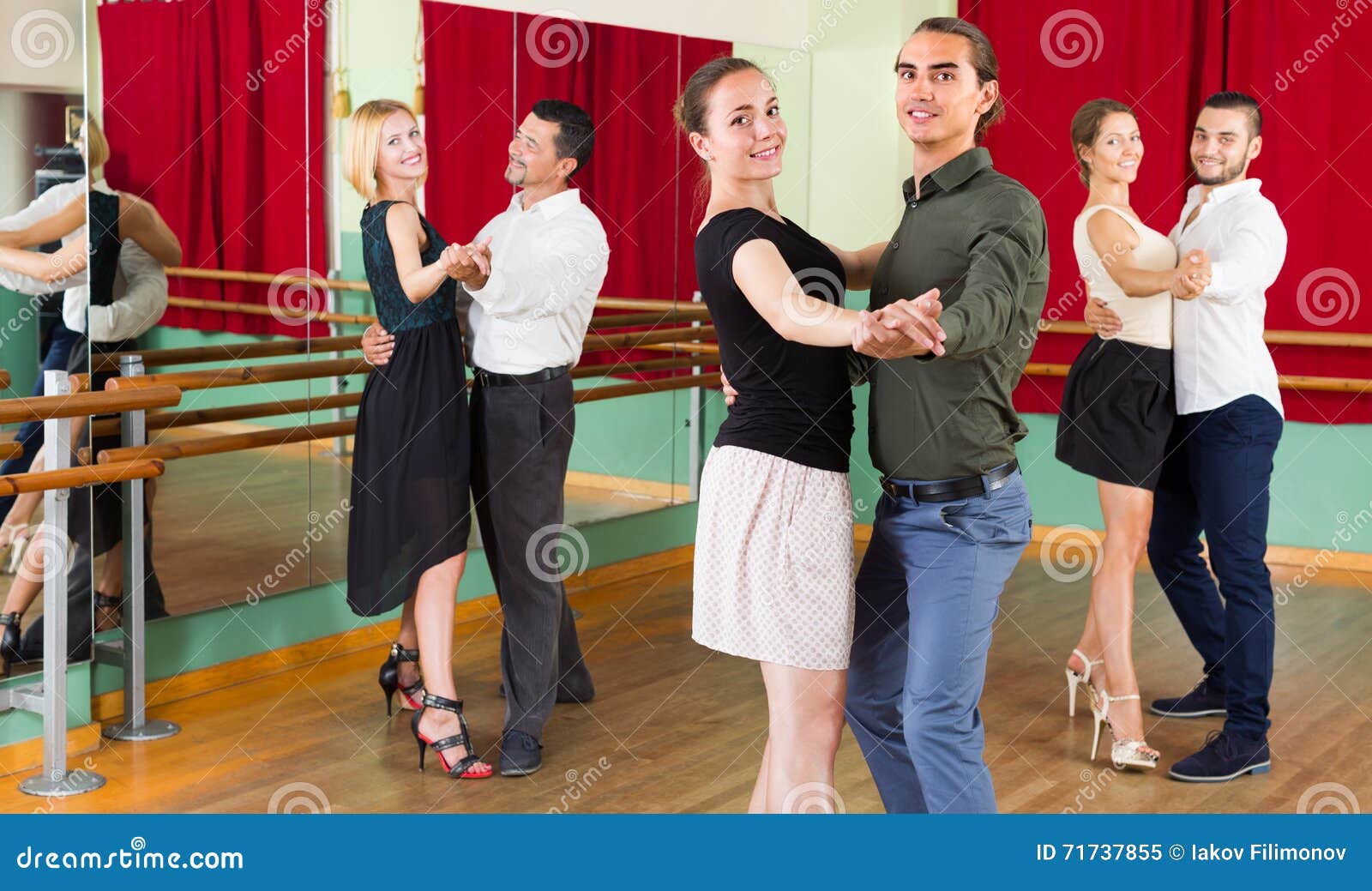 Three Happy Couples Dancing Tango Stock Image - Image of leisure, smile ...