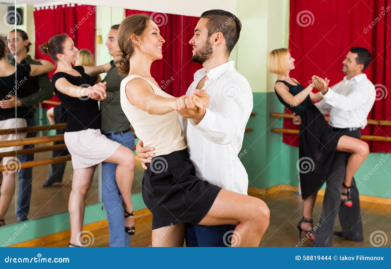 Three Happy Couples Dancing Tango Stock Photo - Image of partnership ...