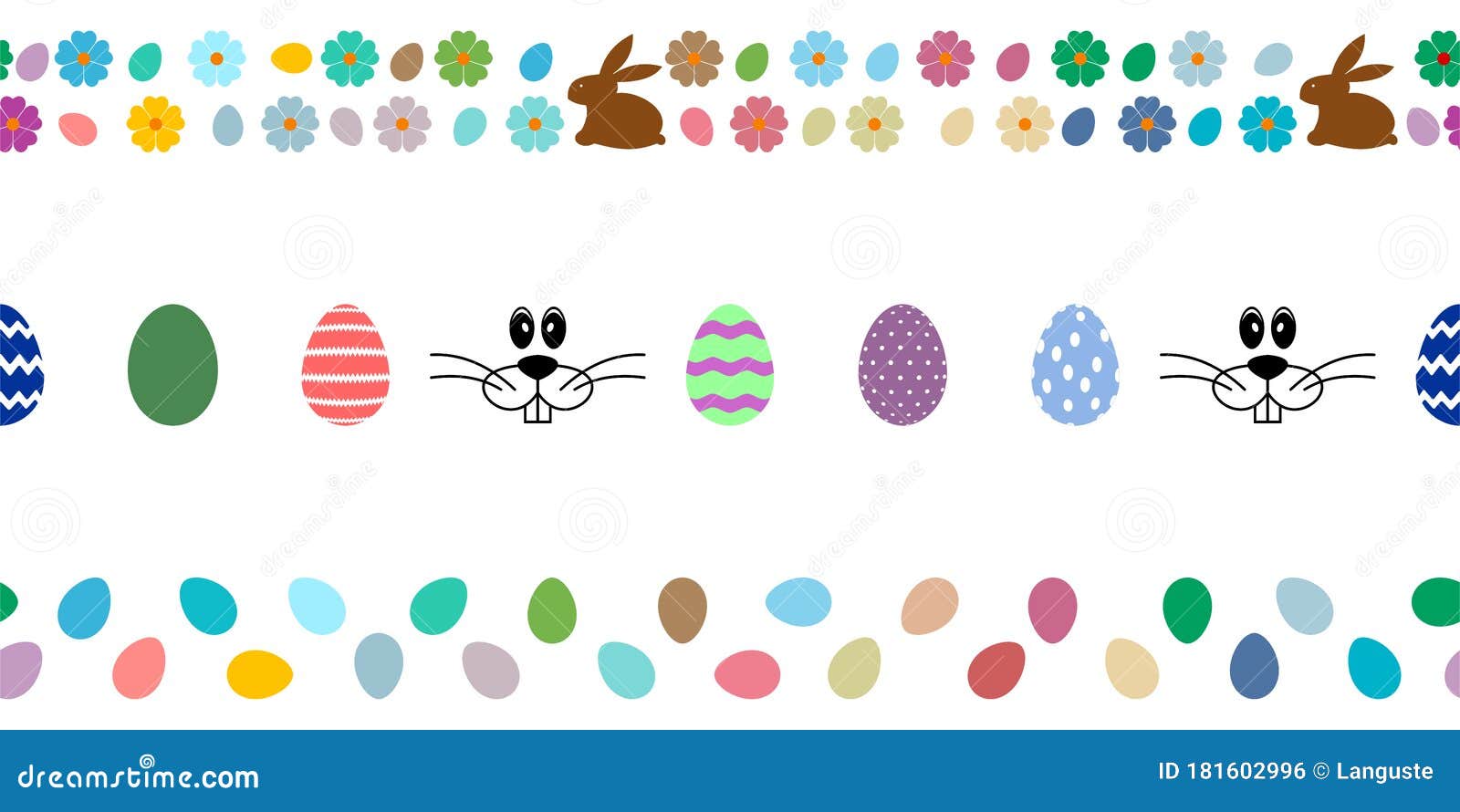 Three Happy Easter Egg Border Set on White Isolated Background ...