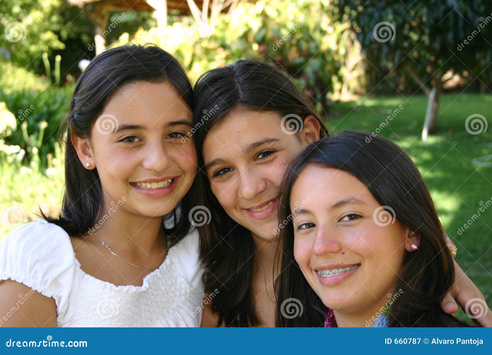 Three happy faces stock image. Image of work, lawn, outside - 660787