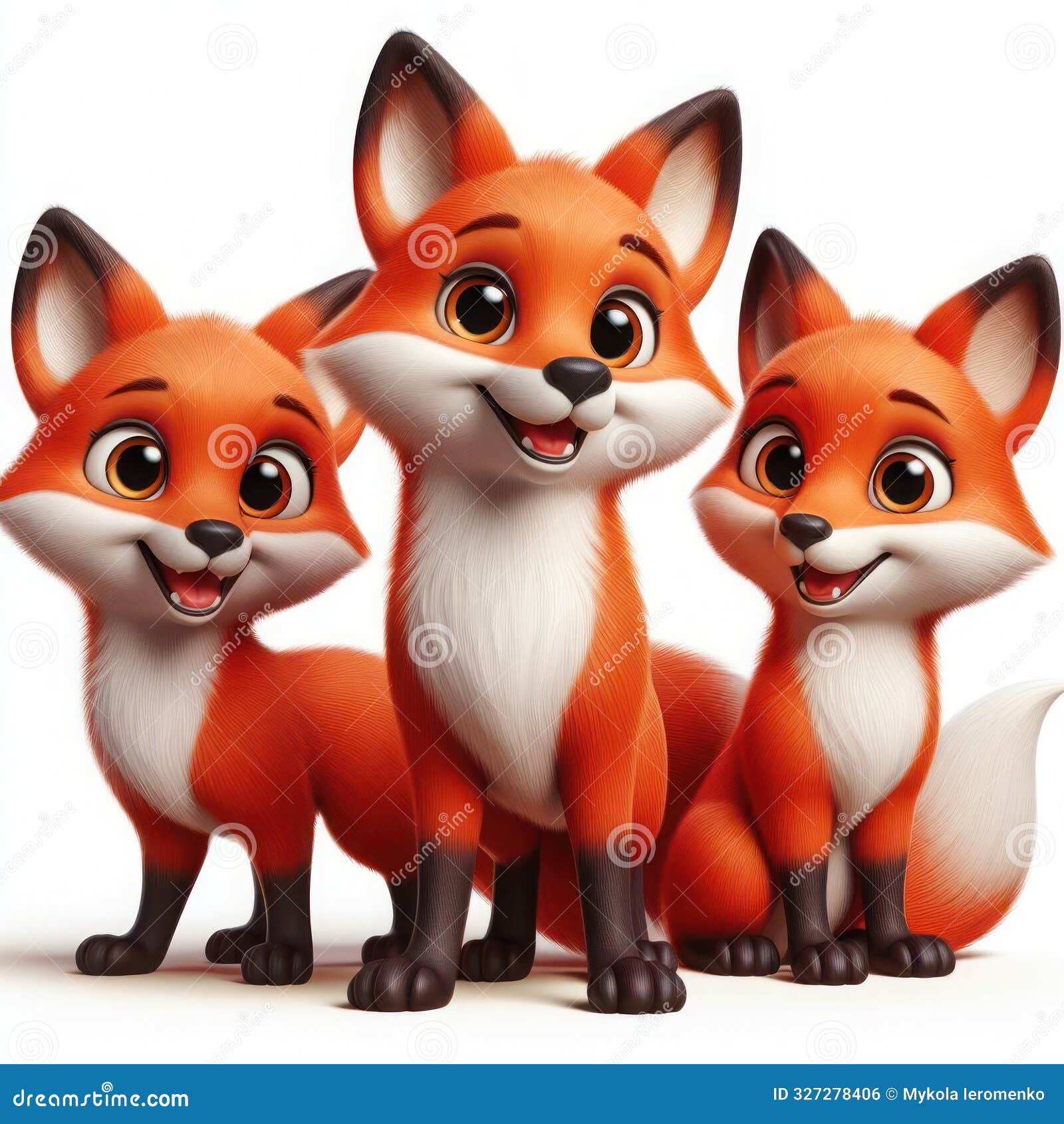 Three Happy Foxes on a White Background. Space for Text. Stock Photo ...