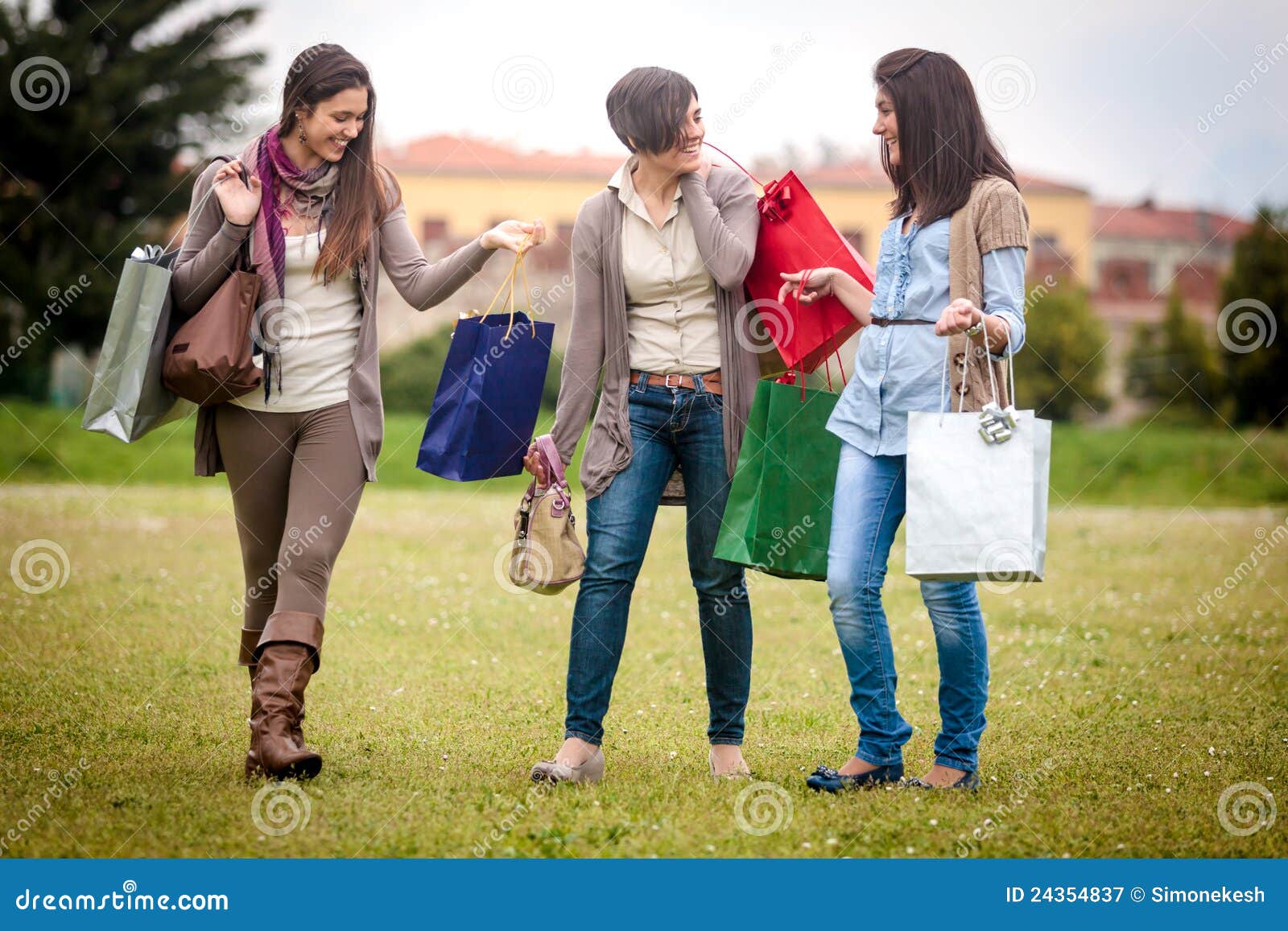 Three Happy Girls Doing Shopping Stock Image - Image of beautiful ...