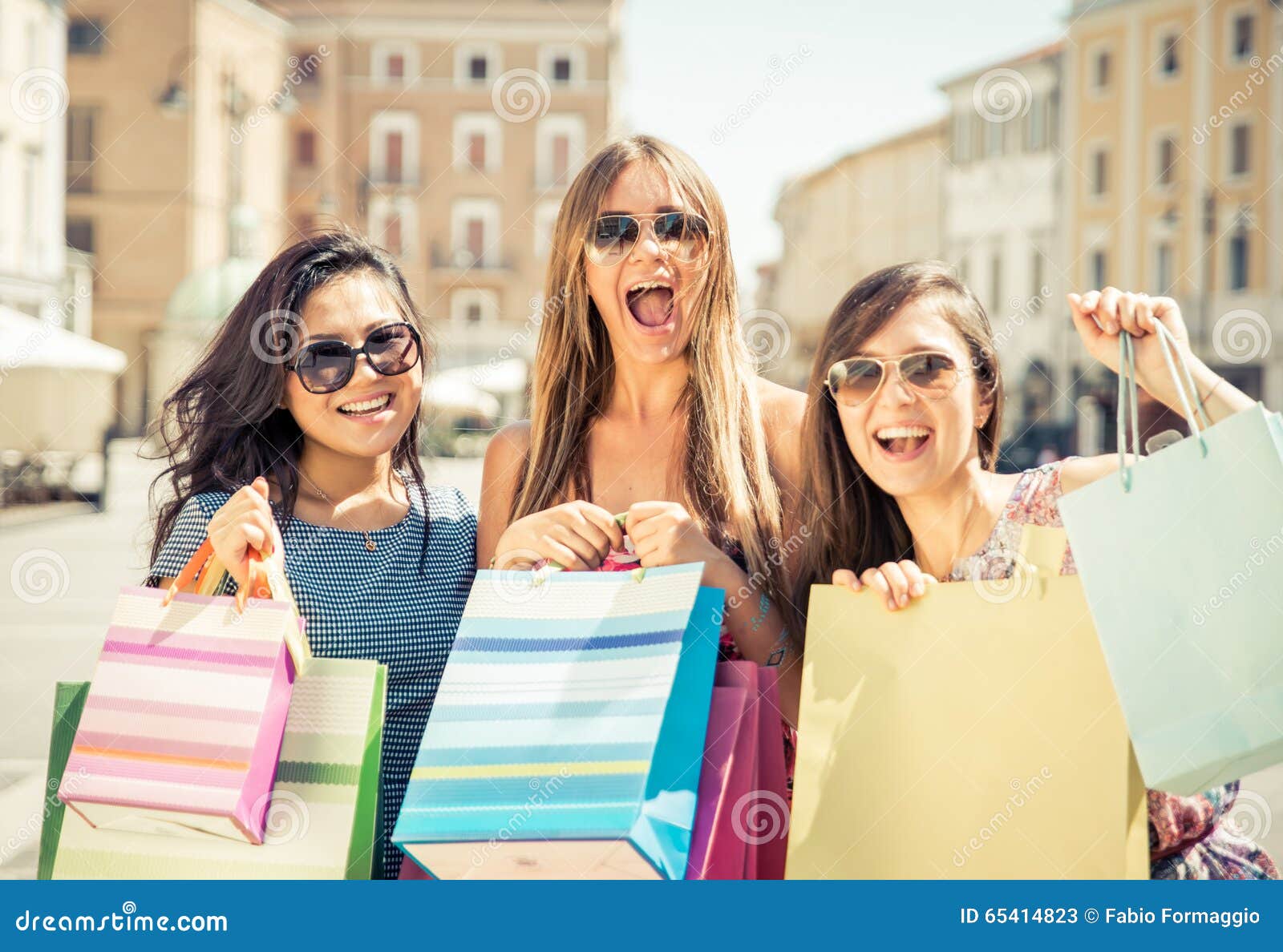 Three Happy Girls Having Fun Stock Image - Image of consumer, cute ...