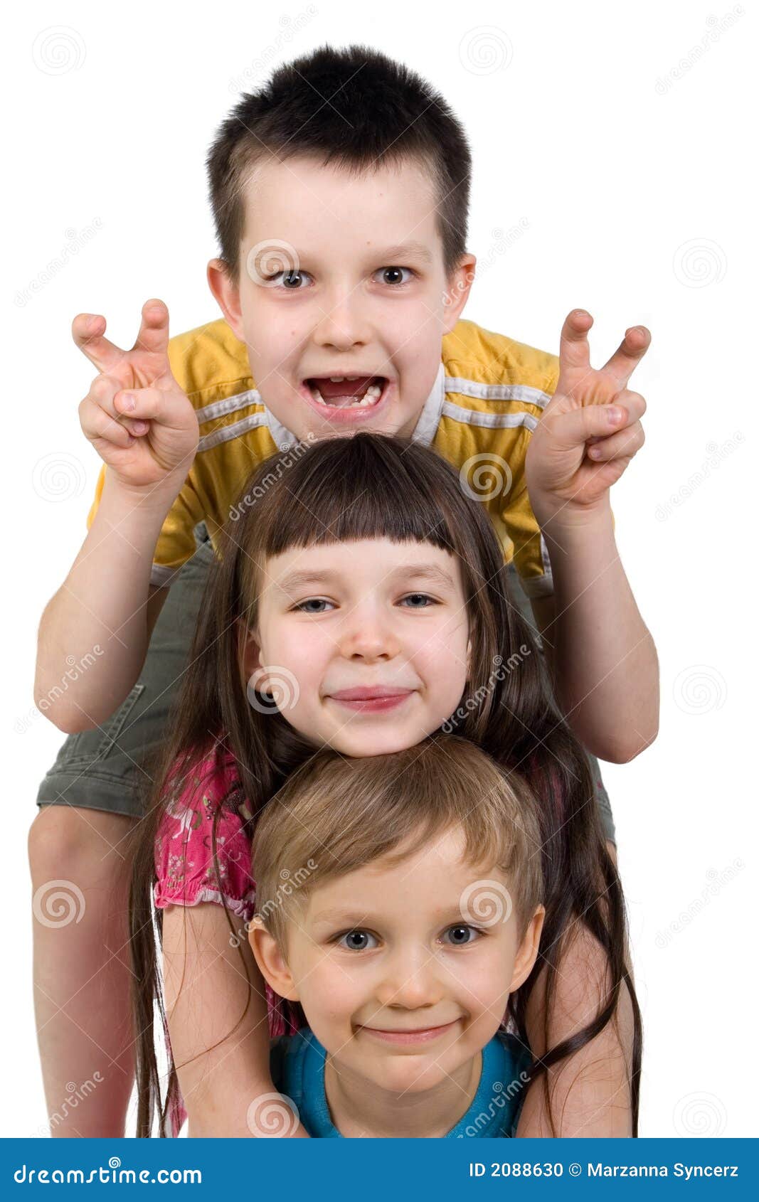 Three Happy Kids Having Fun Stock Photo - Image of faces, contentedly ...