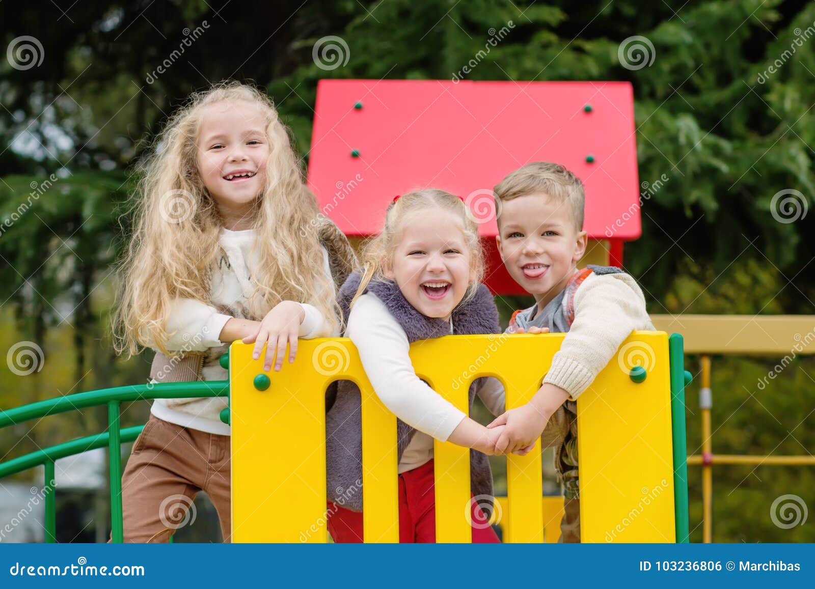 Three Happy Kids Having Fun Together Stock Photo - Image of outdoor ...