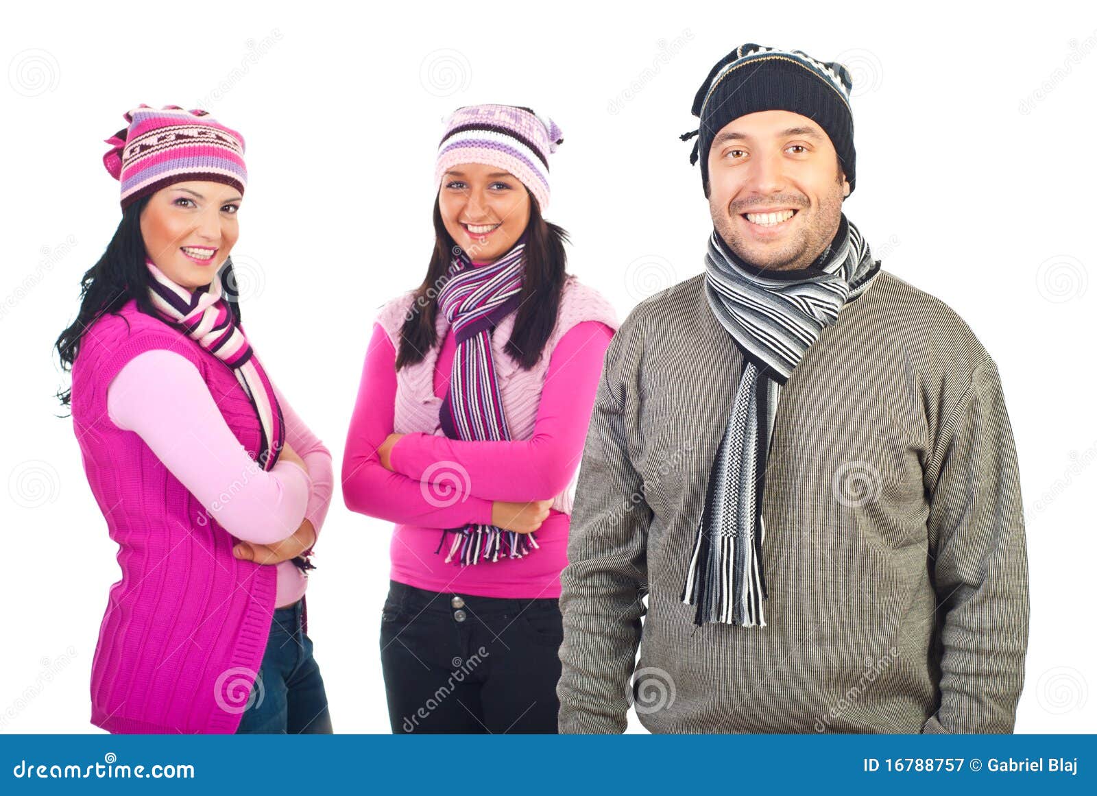 Three Happy Models in Winter Clothes Stock Image - Image of joyful ...