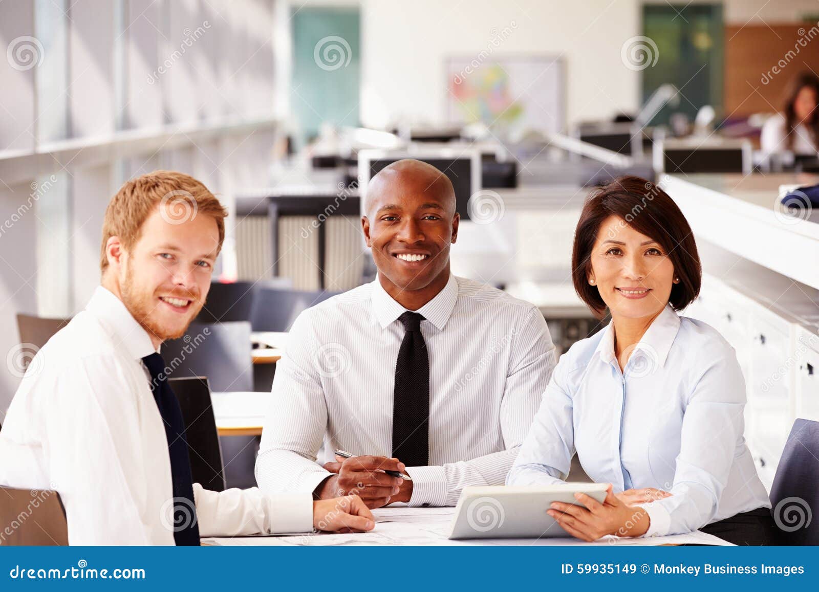 Three Happy Office Colleagues Looking To Camera Stock Image - Image of ...