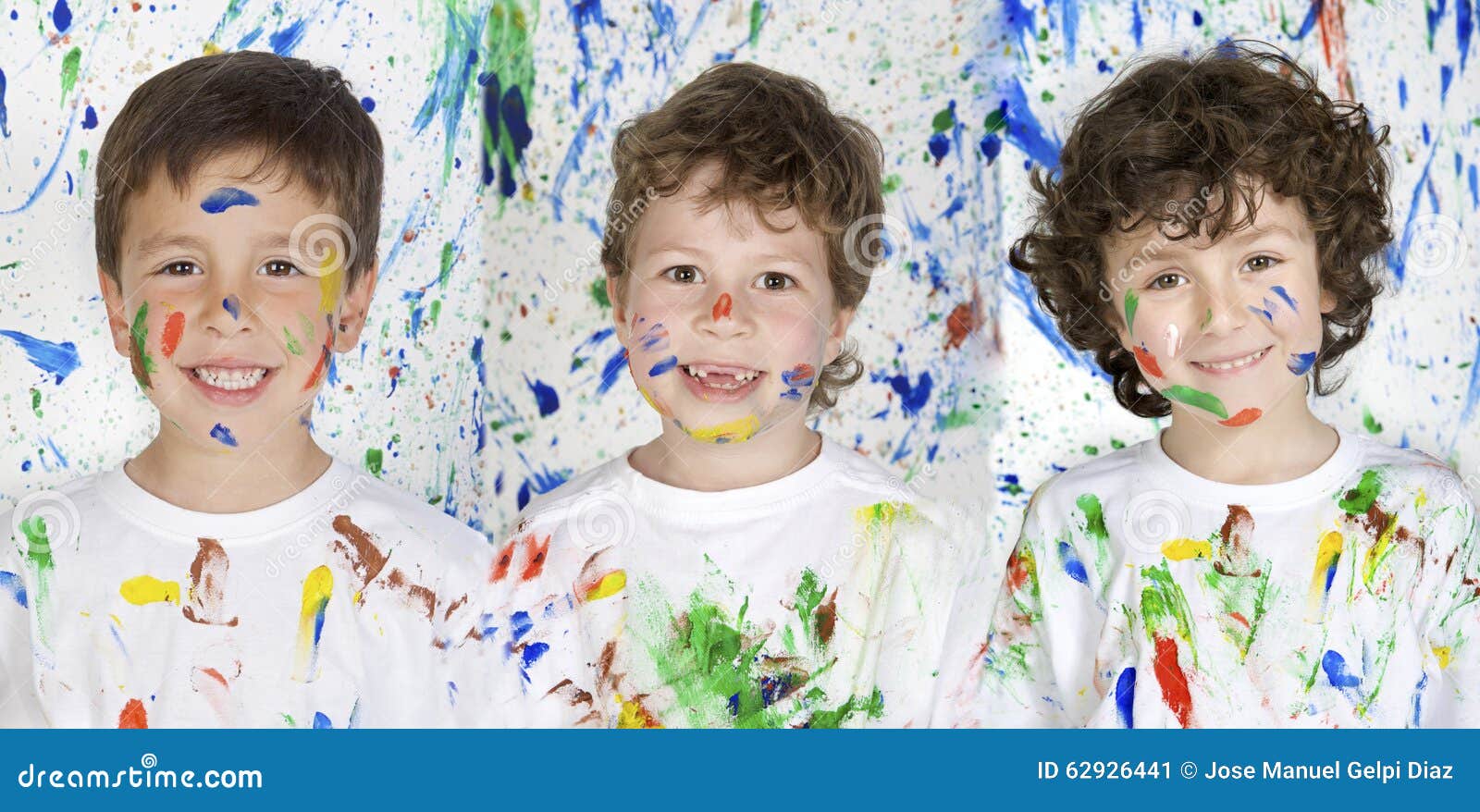 Three Happy and Painted Children Stock Image - Image of beautiful ...