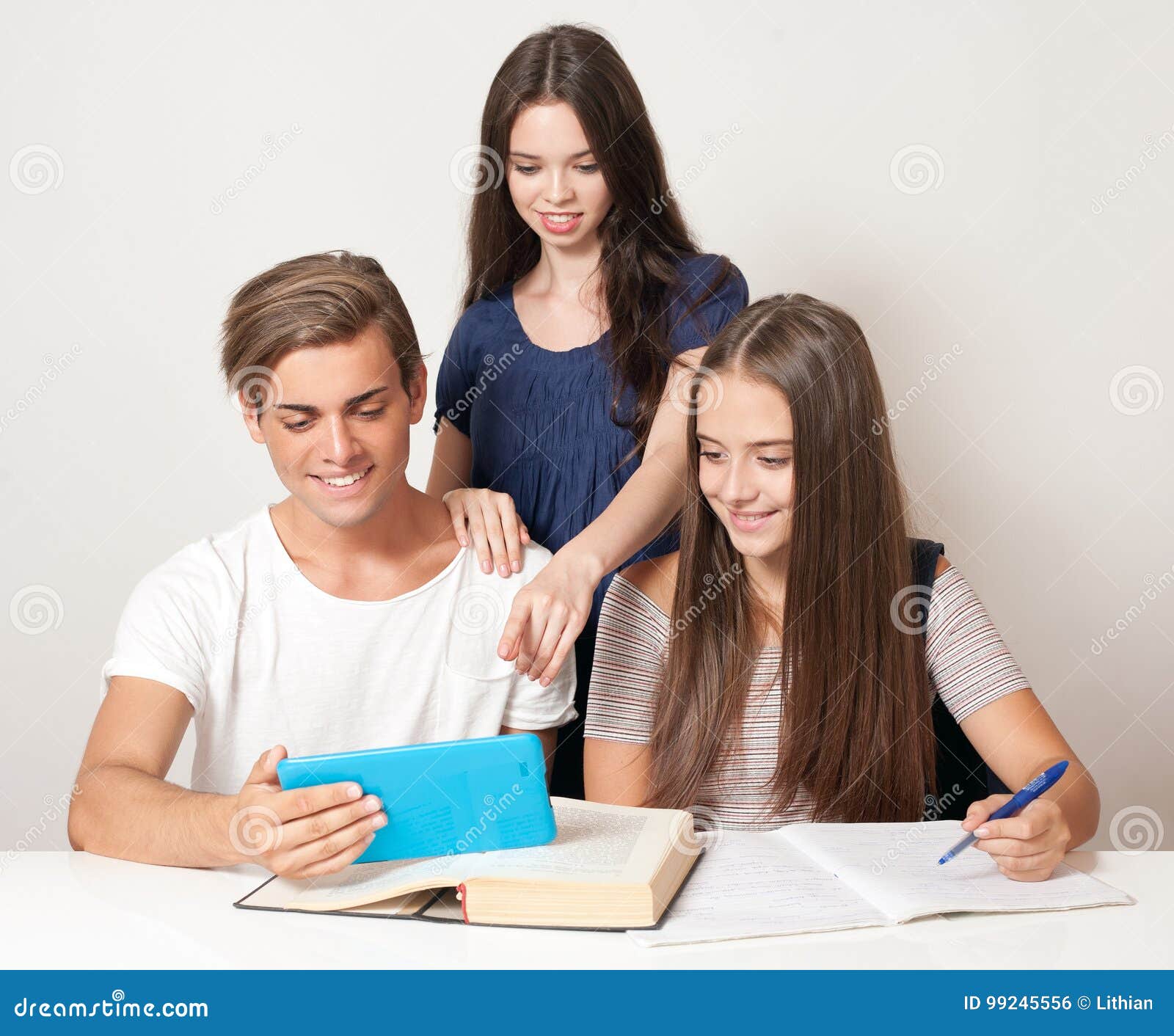 Happy High School Students. Stock Photo - Image of brunette, learn ...