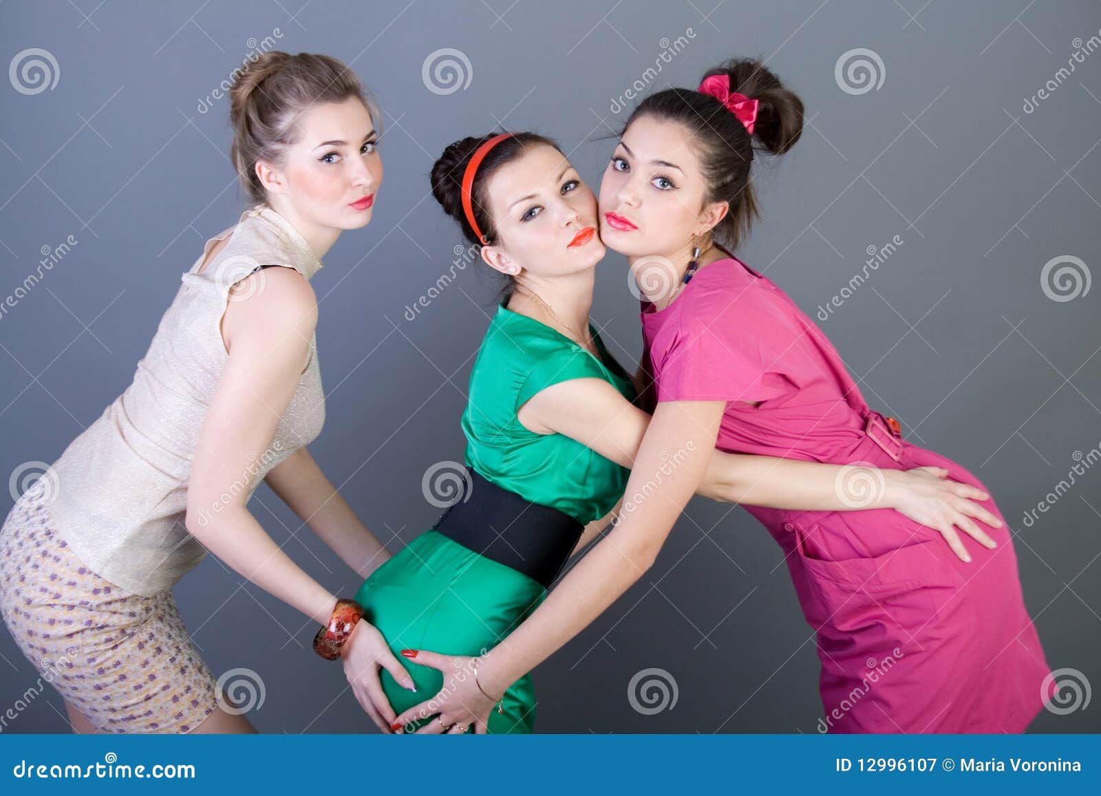 Three Happy Retro-styled Girls Stock Image - Image of funny, beautiful ...