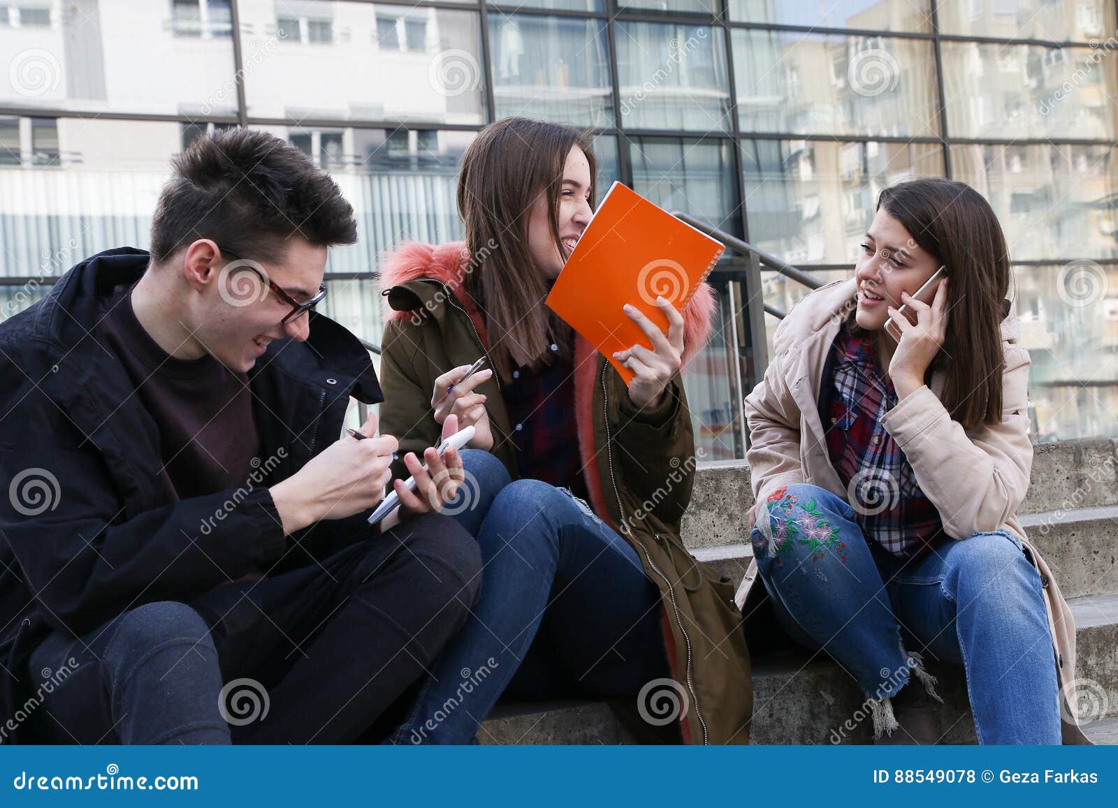 Three Happy Smiling High School Students are Learning Stock Photo ...