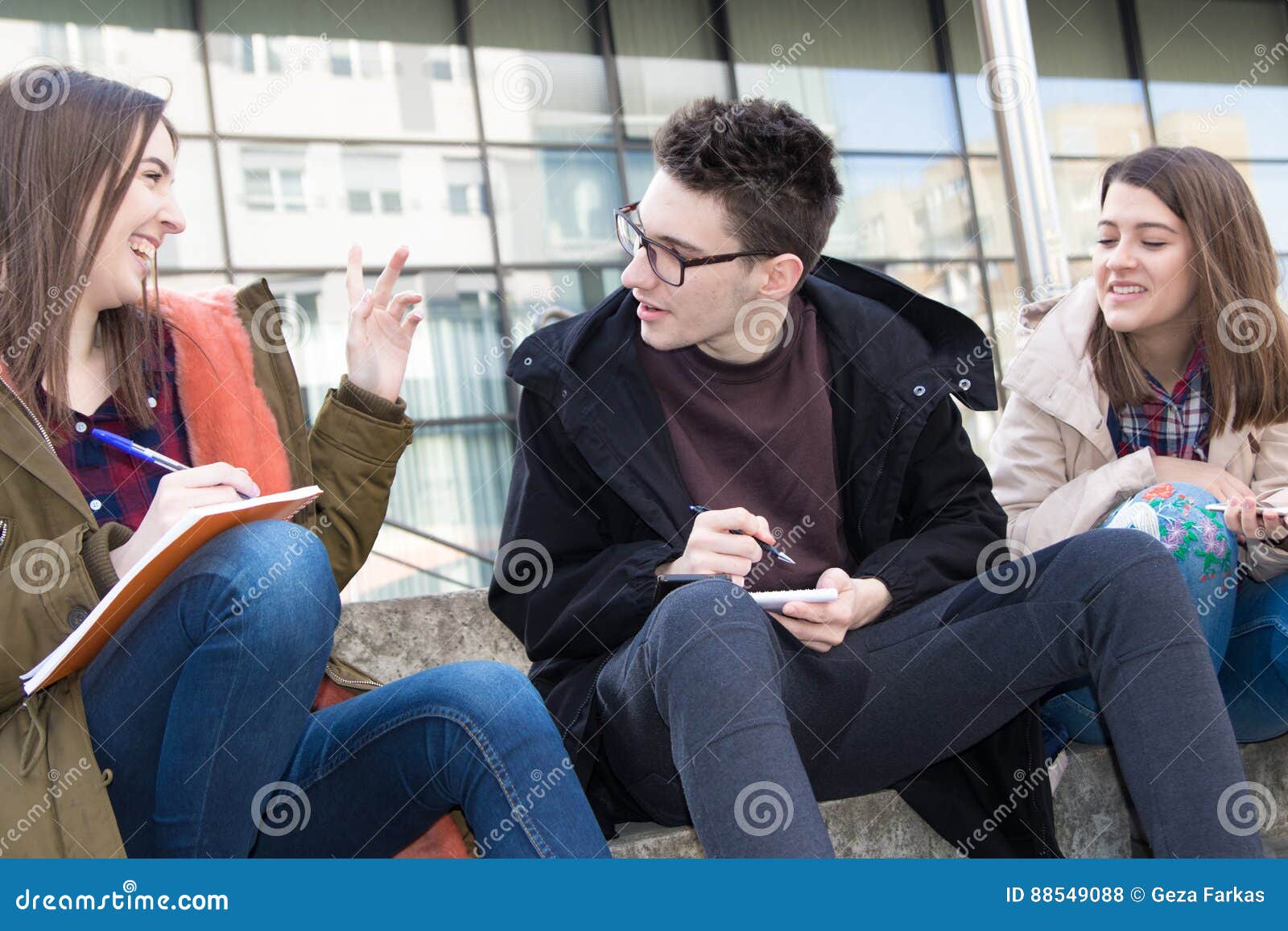 Three Happy Smiling Students are Learning Stock Photo - Image of ...