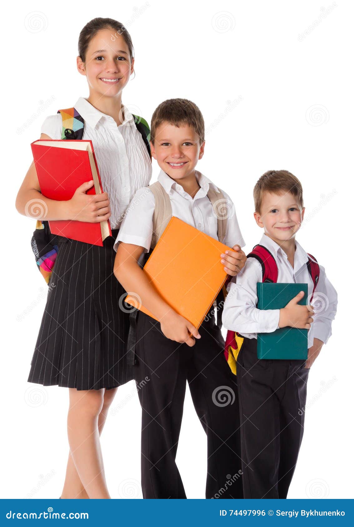 Three Happy Students Standing with Books in Hands Stock Photo - Image ...