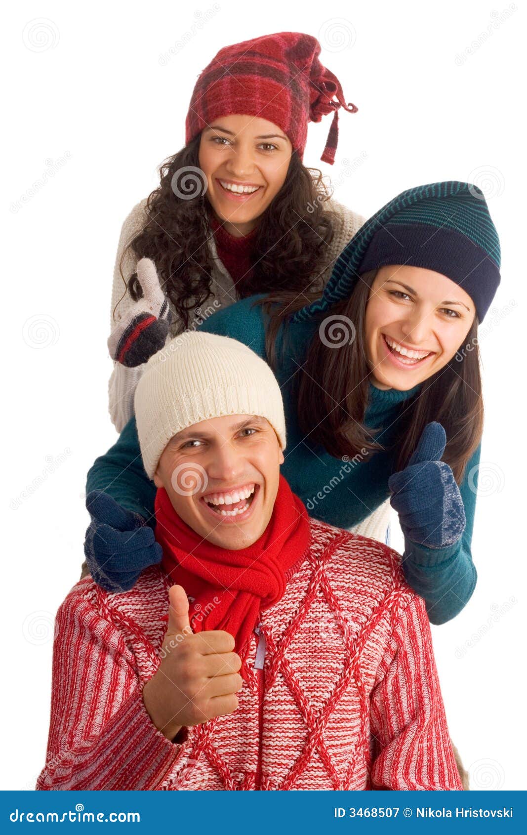 Three happy winter friends stock image. Image of cold - 3468507