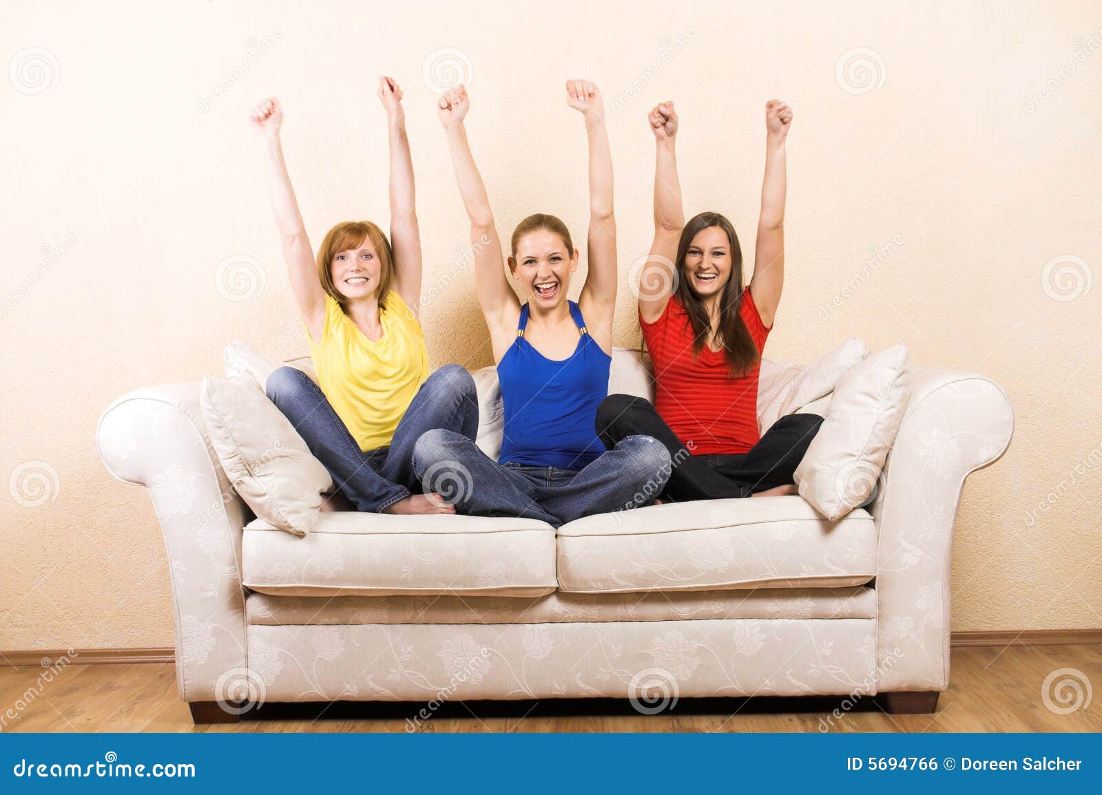 Three Happy Woman on a Lounge Stock Photo - Image of human, jubilate ...