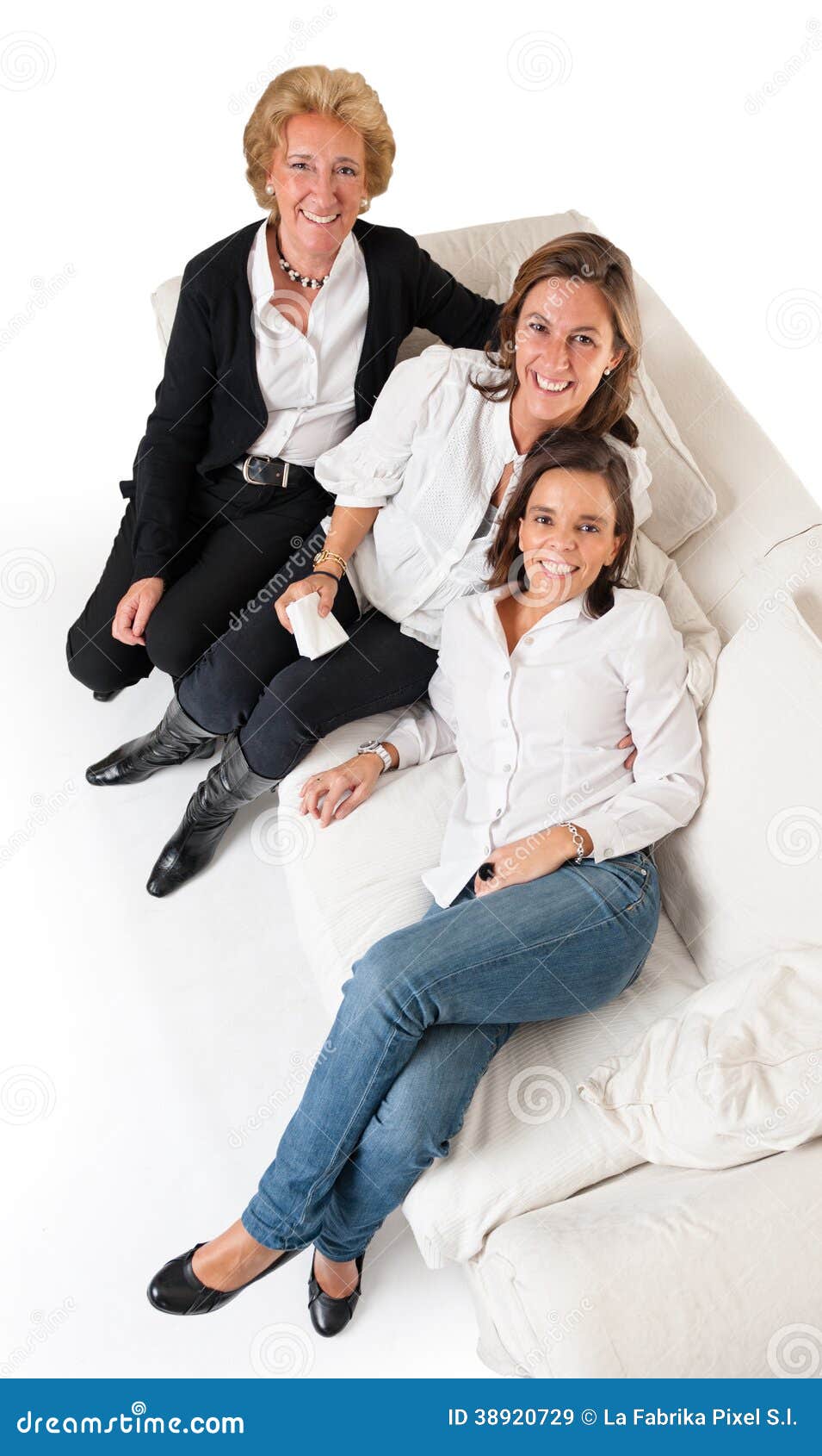 Three Happy Women on a Sofa Stock Image - Image of satisfaction ...