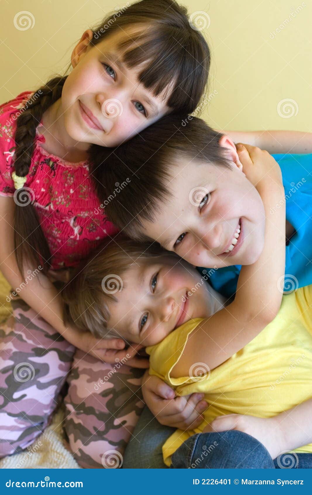 Three happy young children stock image. Image of buddies - 2226401