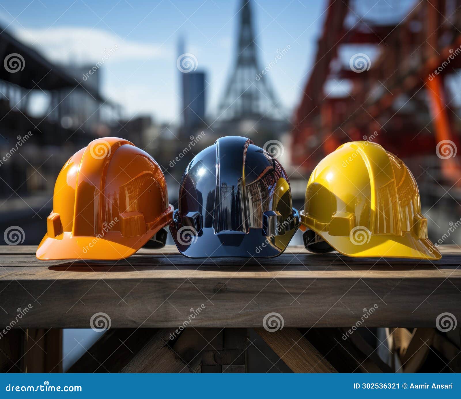 Three Hard Hats with a Design on a Step Ready for a Day of Construction ...