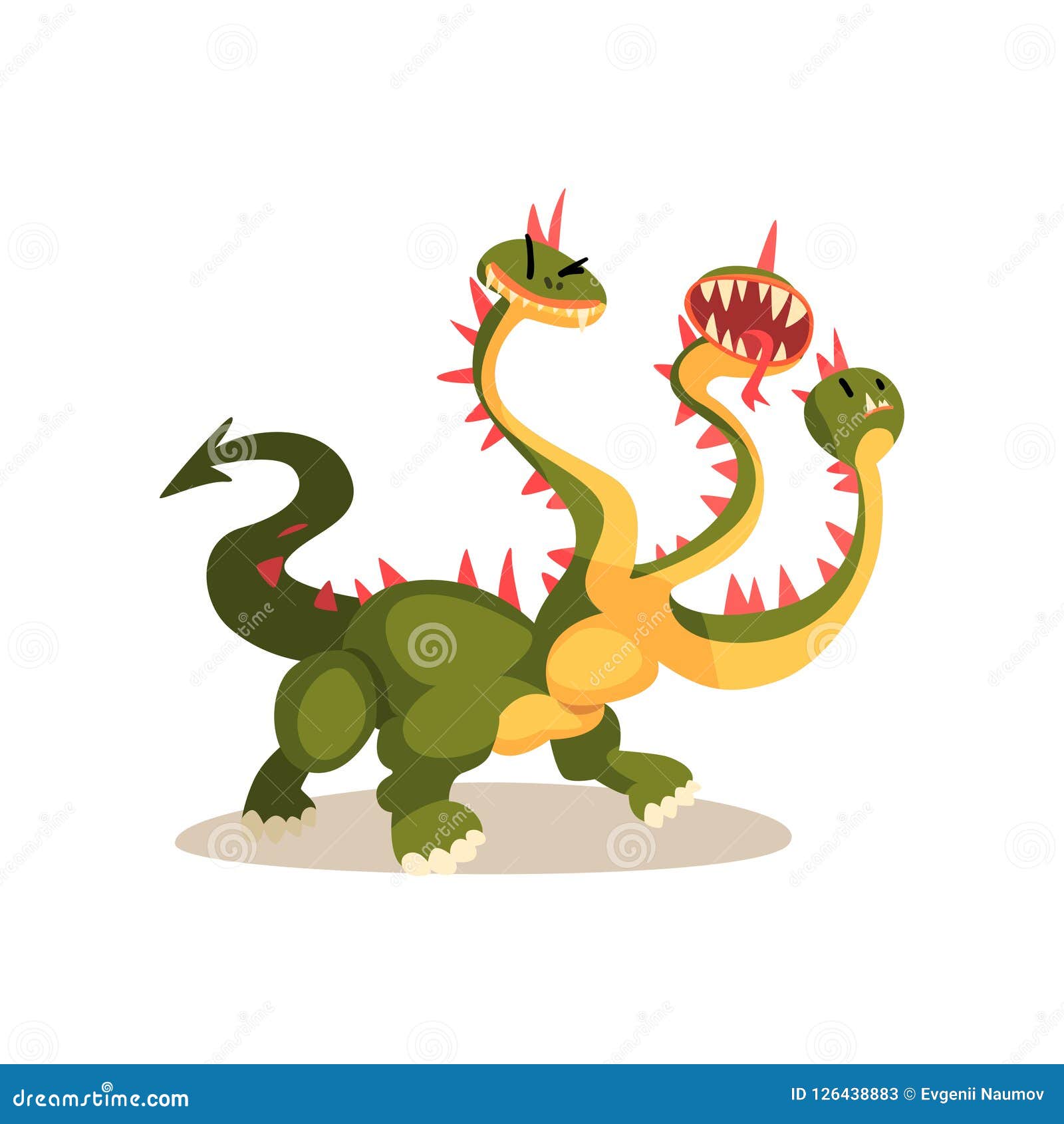 Three Headed Dragon Ancient Mythical Creature Cartoon Vector ...