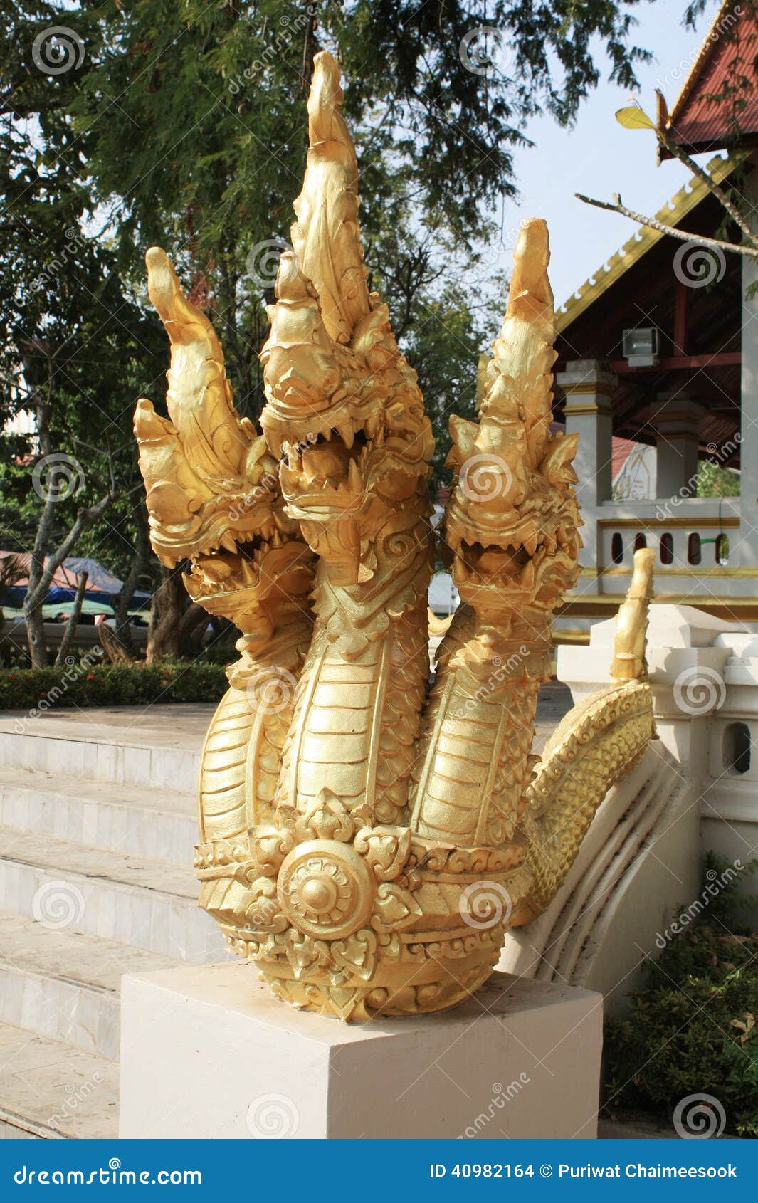 A Three-headed Dragon Statue in the Temple. Stock Photo - Image of ...