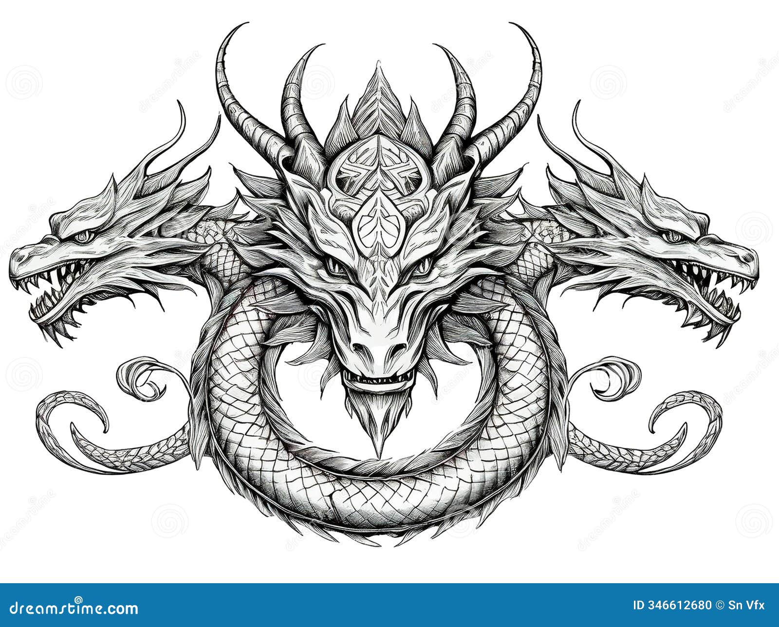Three-Headed dragon tattoo stock illustration. Illustration of sketch ...