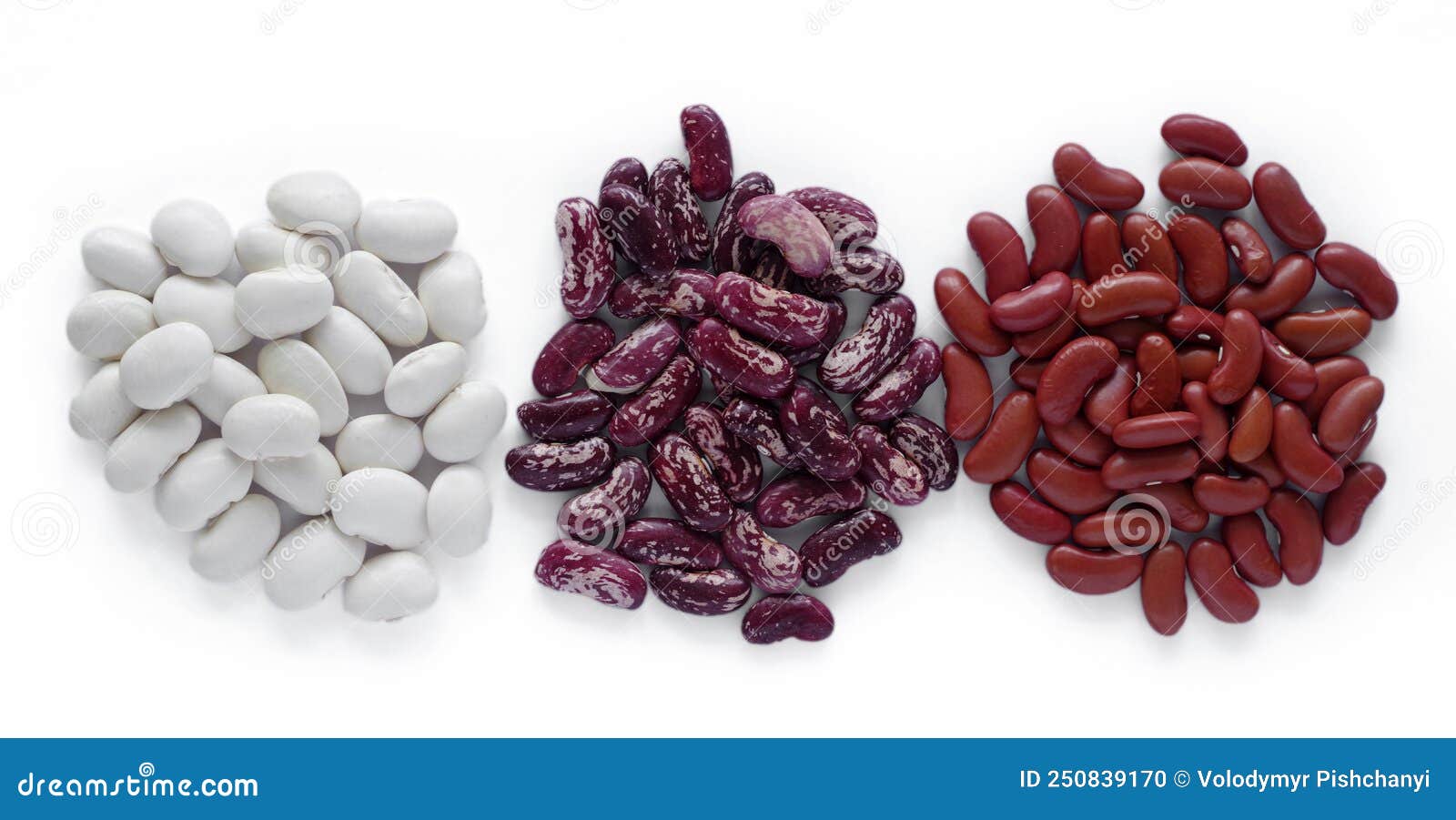 Three Heaps of Different Varieties of Beans Isolated on White Stock ...