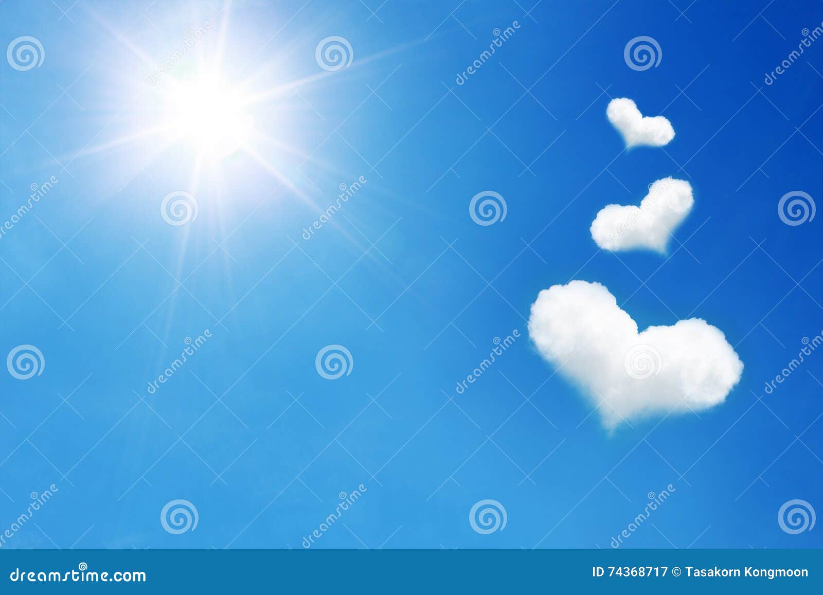 Three Heart Shaped Cloud on Blue Sky with Sunshine Stock Image - Image ...