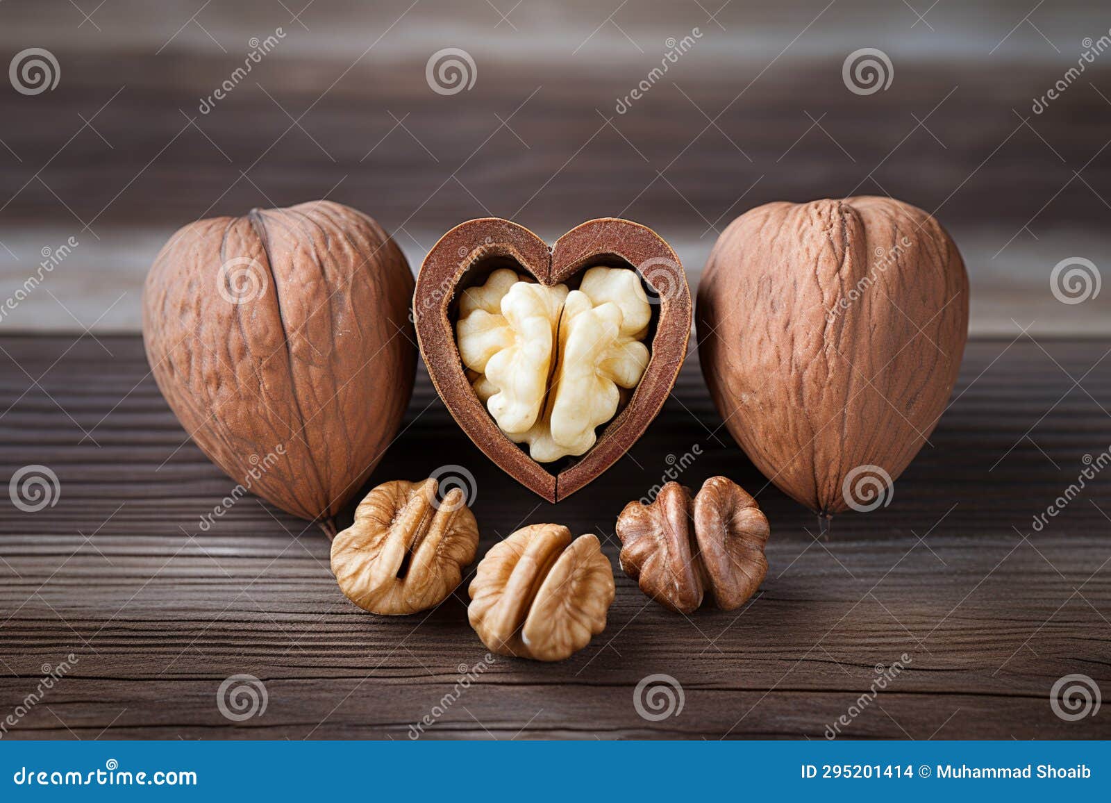 Three Heart Shaped Walnuts Aligned in a Charming Row Stock Illustration ...